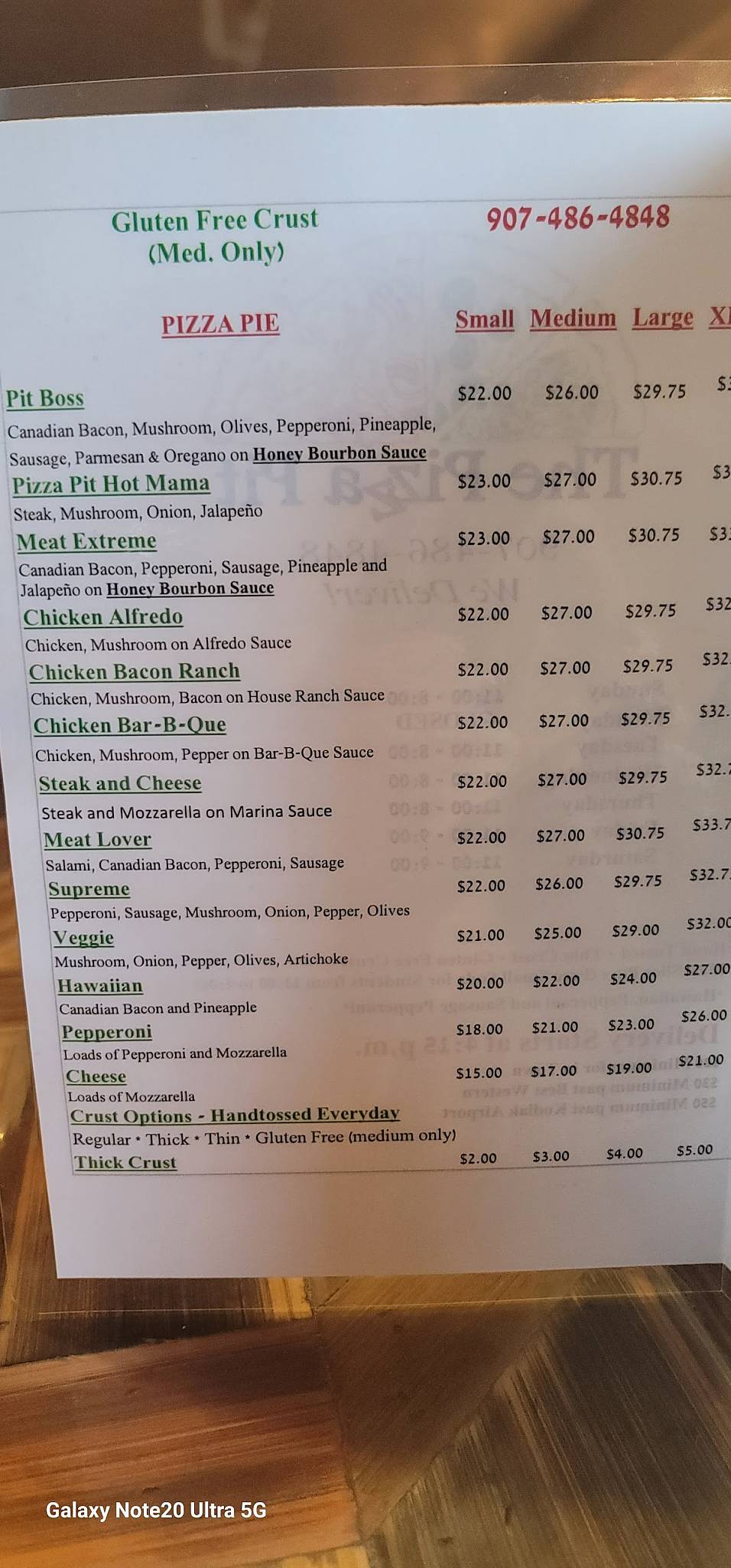 Menu at The Piza Pit pizzeria, Kodiak
