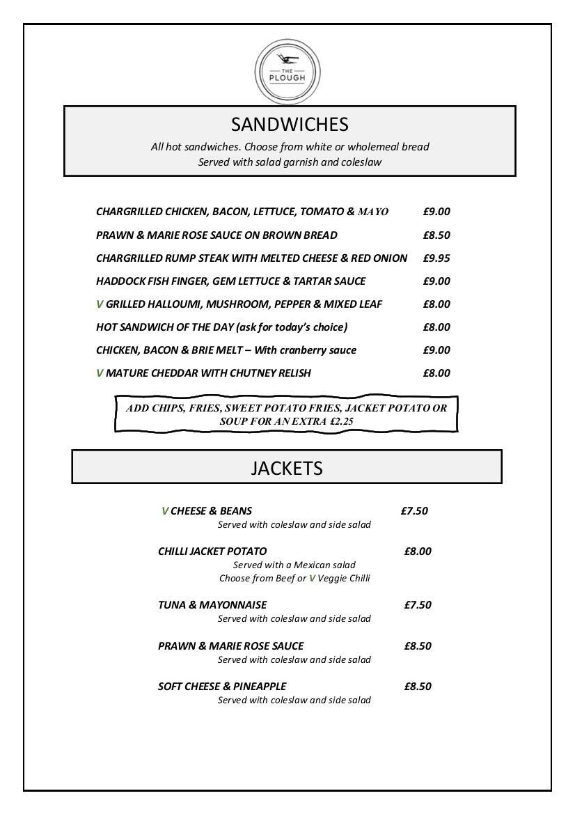 Menu at The Plough Grimsargh pub & bar, Preston
