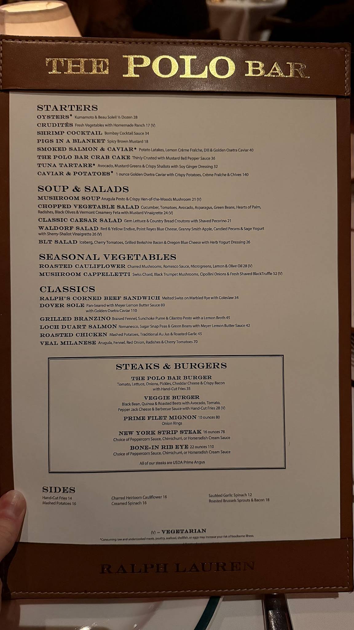 Menu at The Polo Bar, New York City, 1 E 55th St