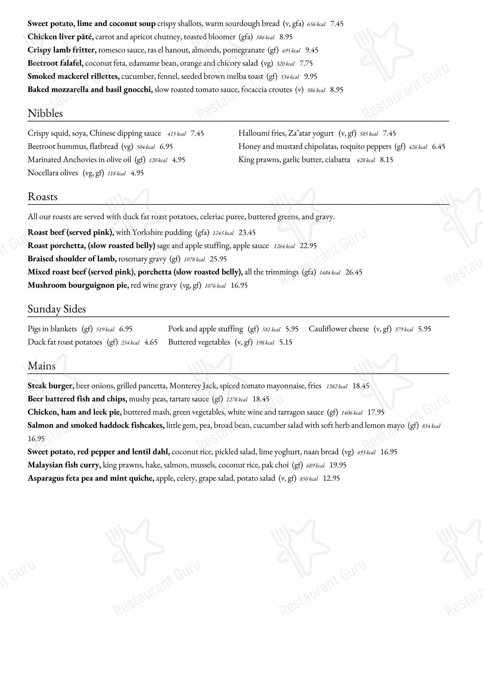 Menu at The Prae Wood Arms pub & bar, St Albans