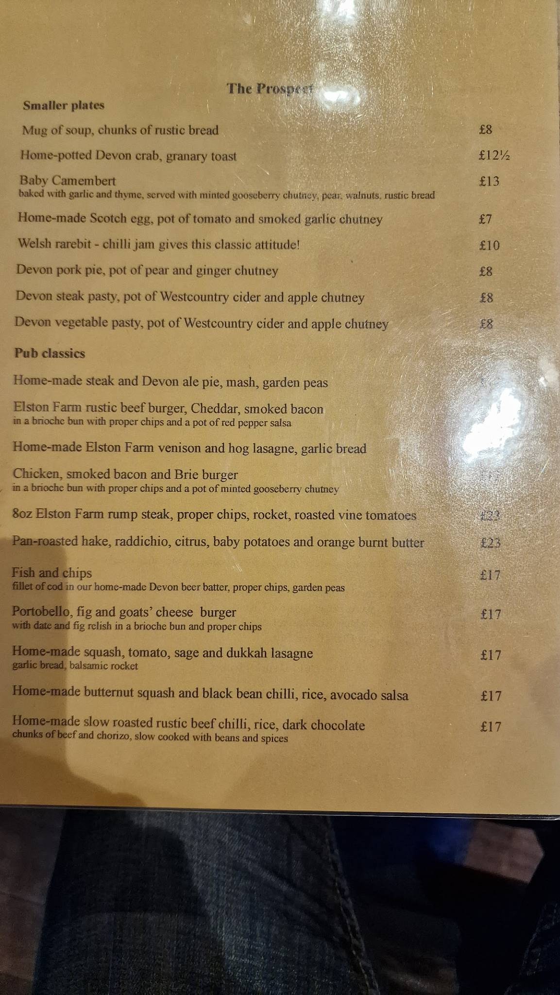 Menu at The Prospect Inn pub & bar, Exeter