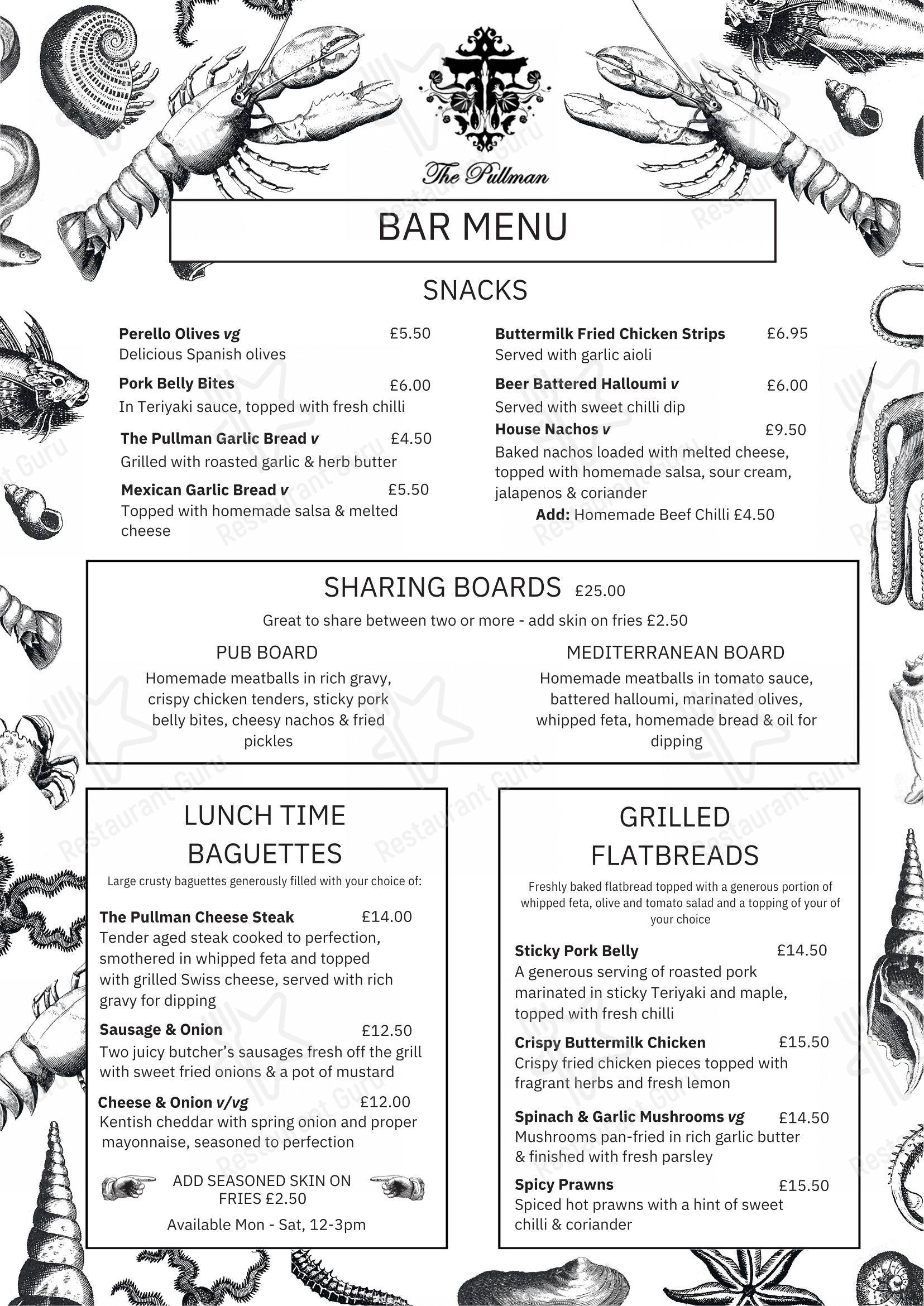 Menu at The Pullman Folkestone pub & bar, Folkestone, 7-9 Church St