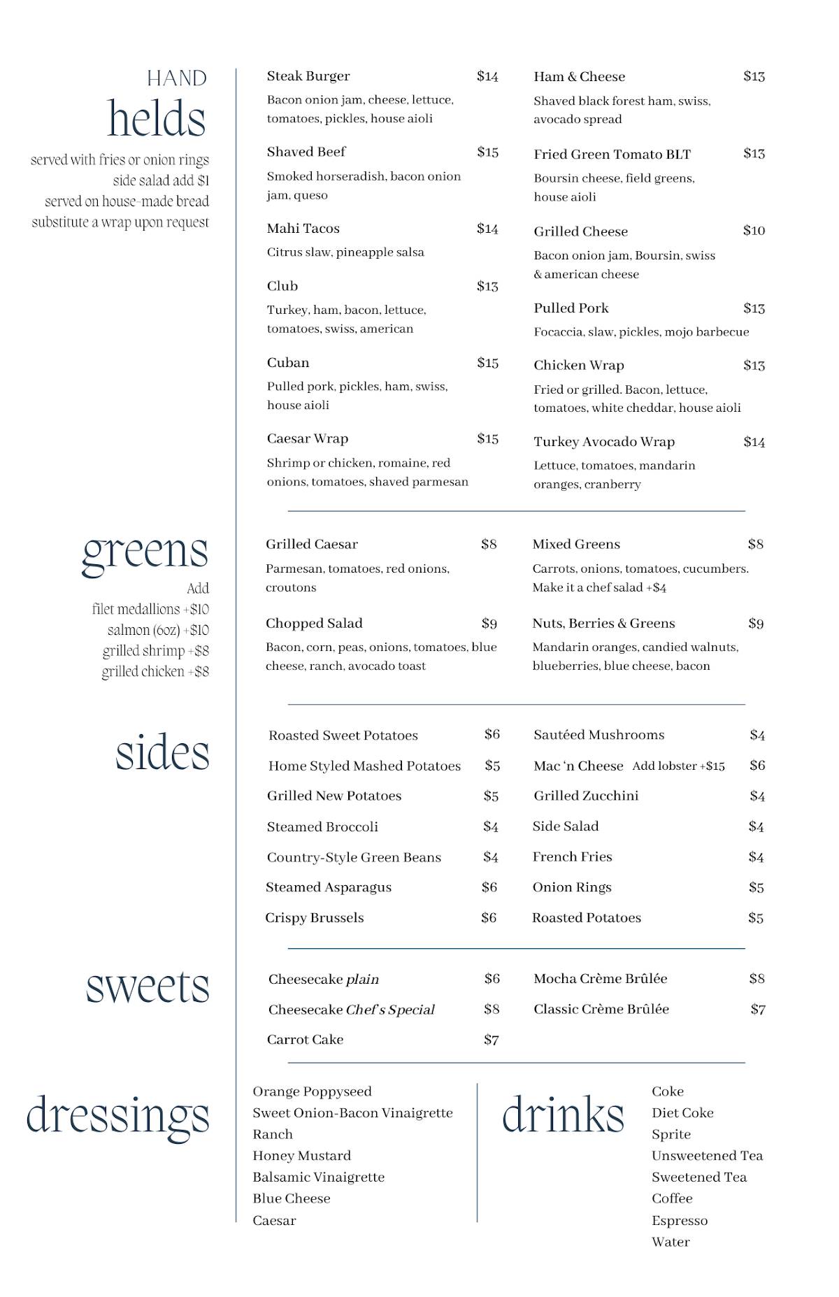 Menu at The Putnam Room pub & bar, Cookeville