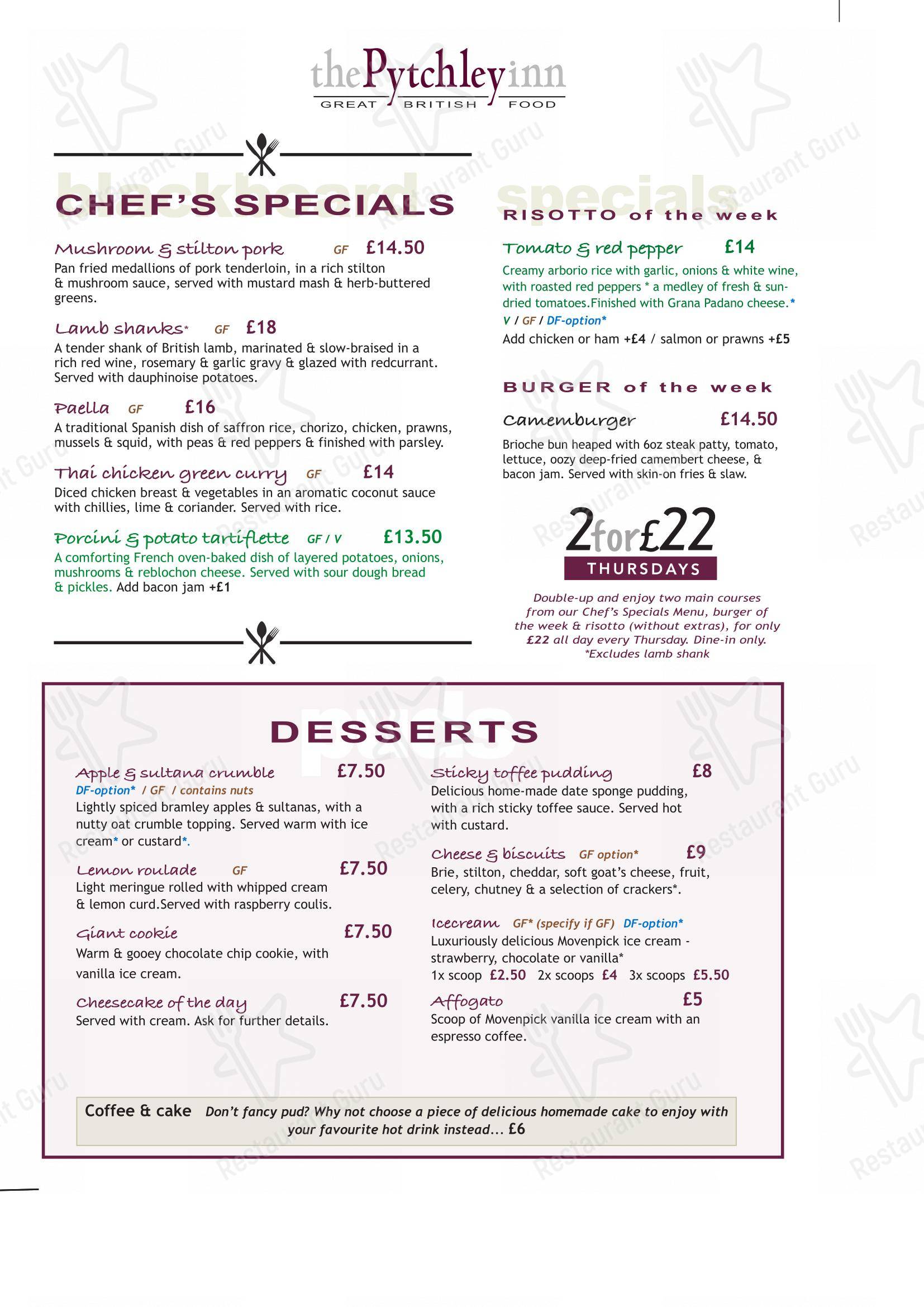 Menu at The Pytchley Inn pub & bar, West Haddon