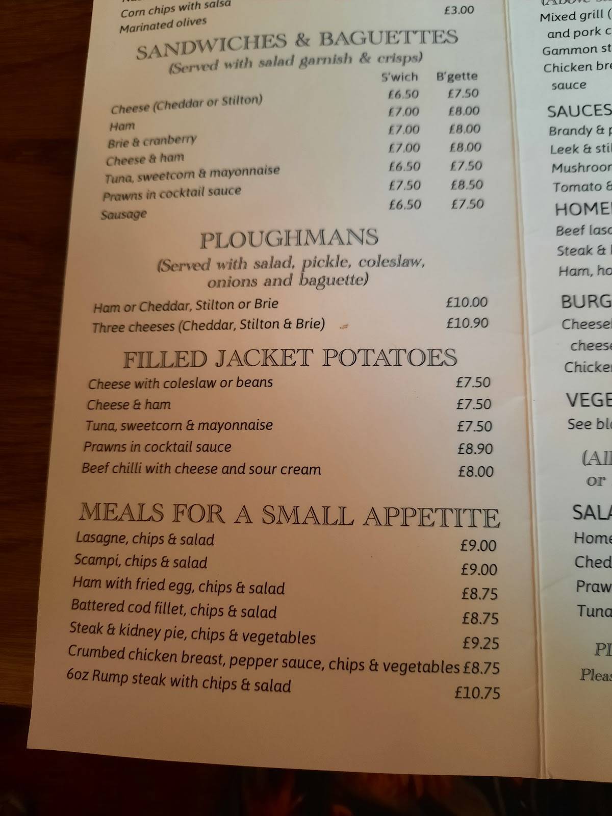 Menu at The Quarry Inn pub & bar, England