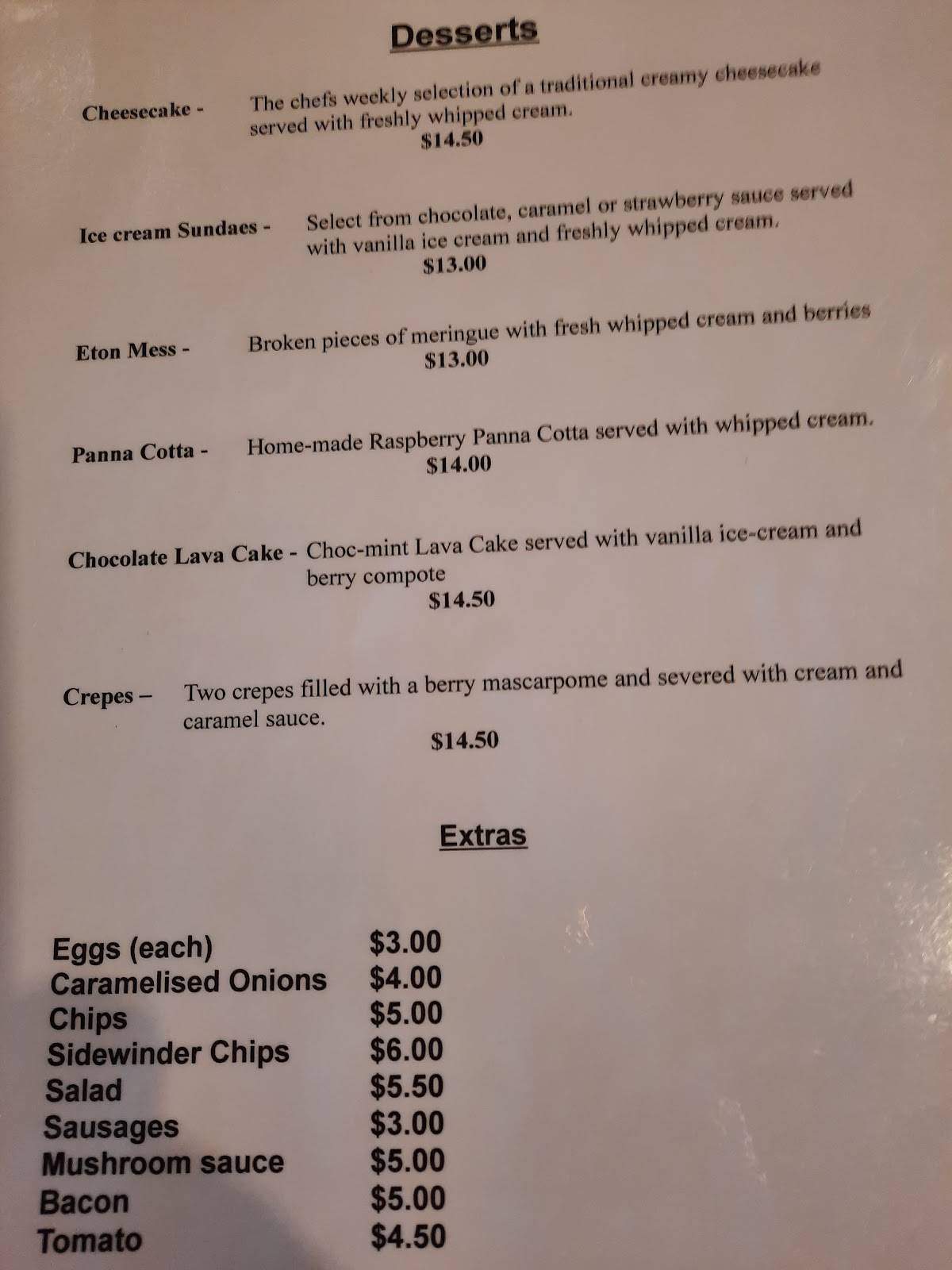 Menu at The Quarry Restaurant, Westport