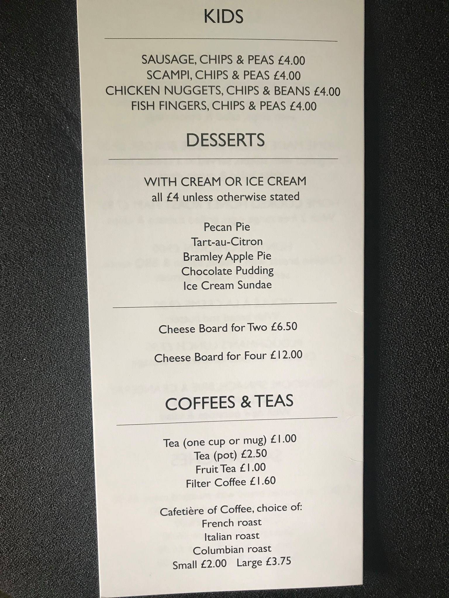 Menu at The Queens Head pub & bar, Rye