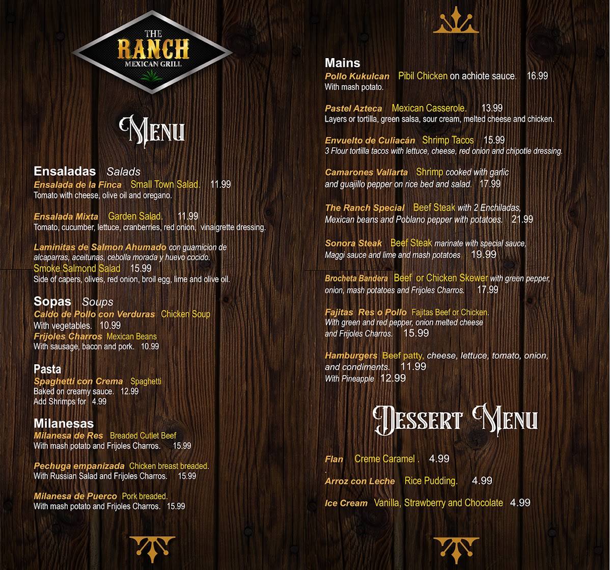 Menu at The Ranch 2.0 Bar & Grill, Barrie, 56 Bayfield St