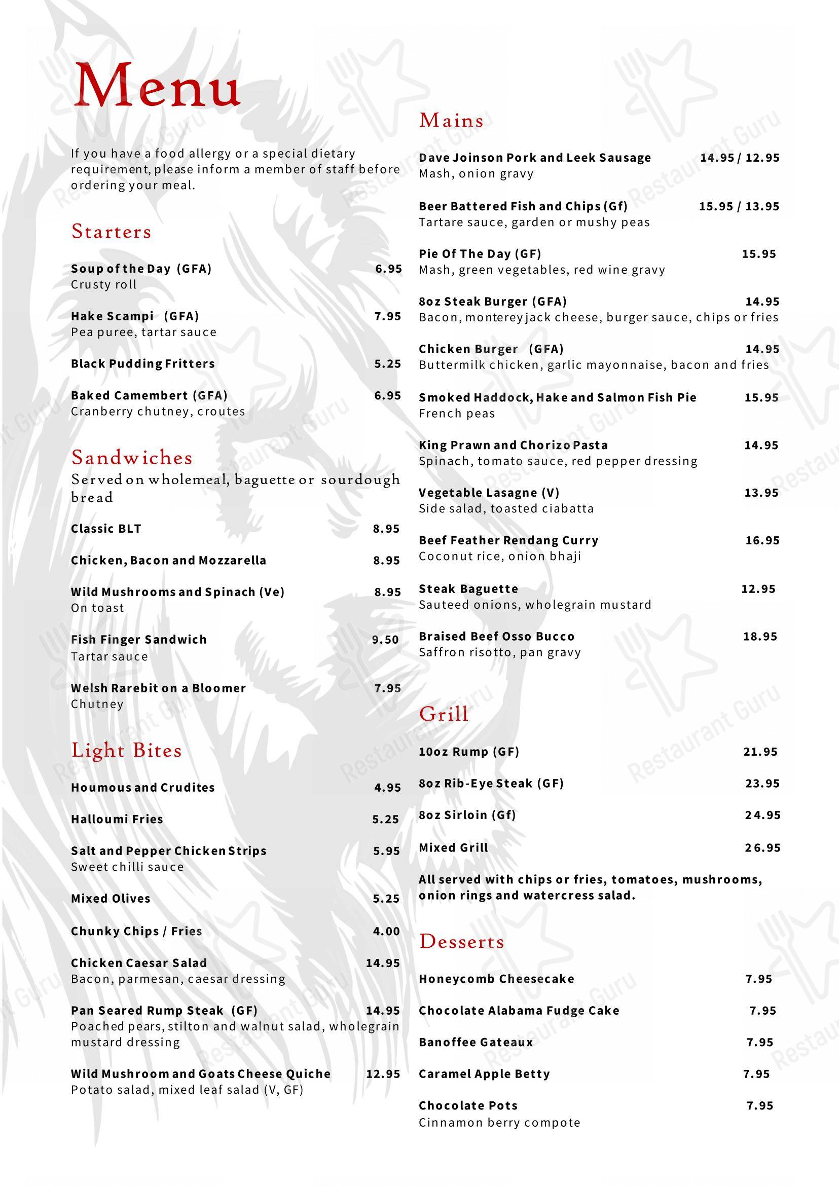Menu at The Red Lion pub & bar, Northop