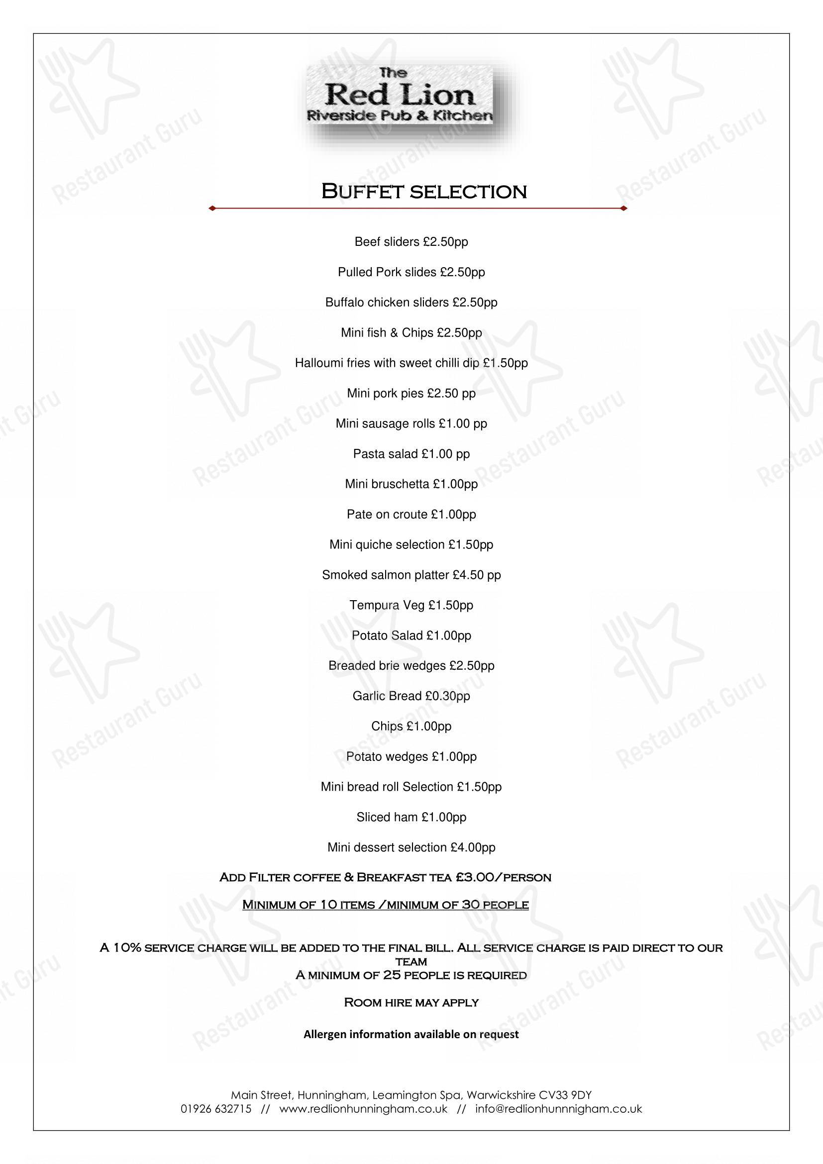 Menu at The Red Lion Hunningham pub & bar, Coventry, Main St