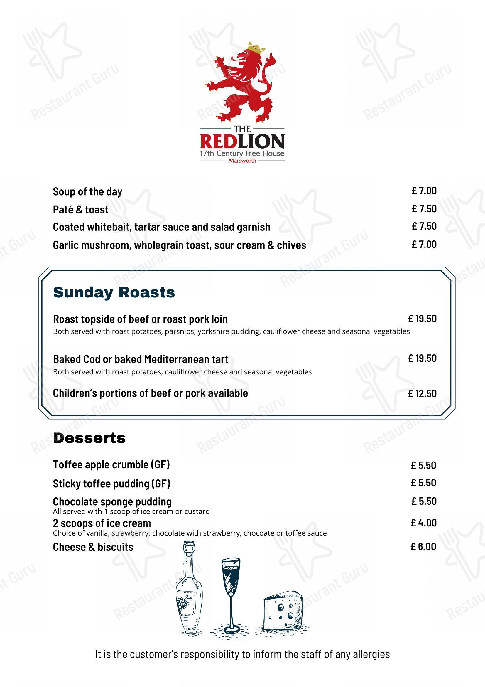 Menu at The Red Lion pub & bar, Tring