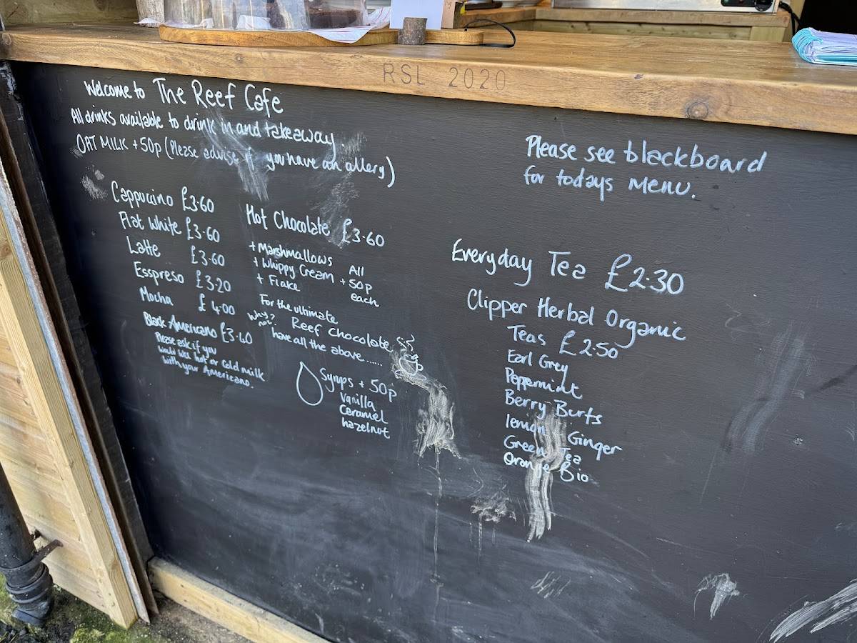 Menu at The Reef Cafe, Osmington