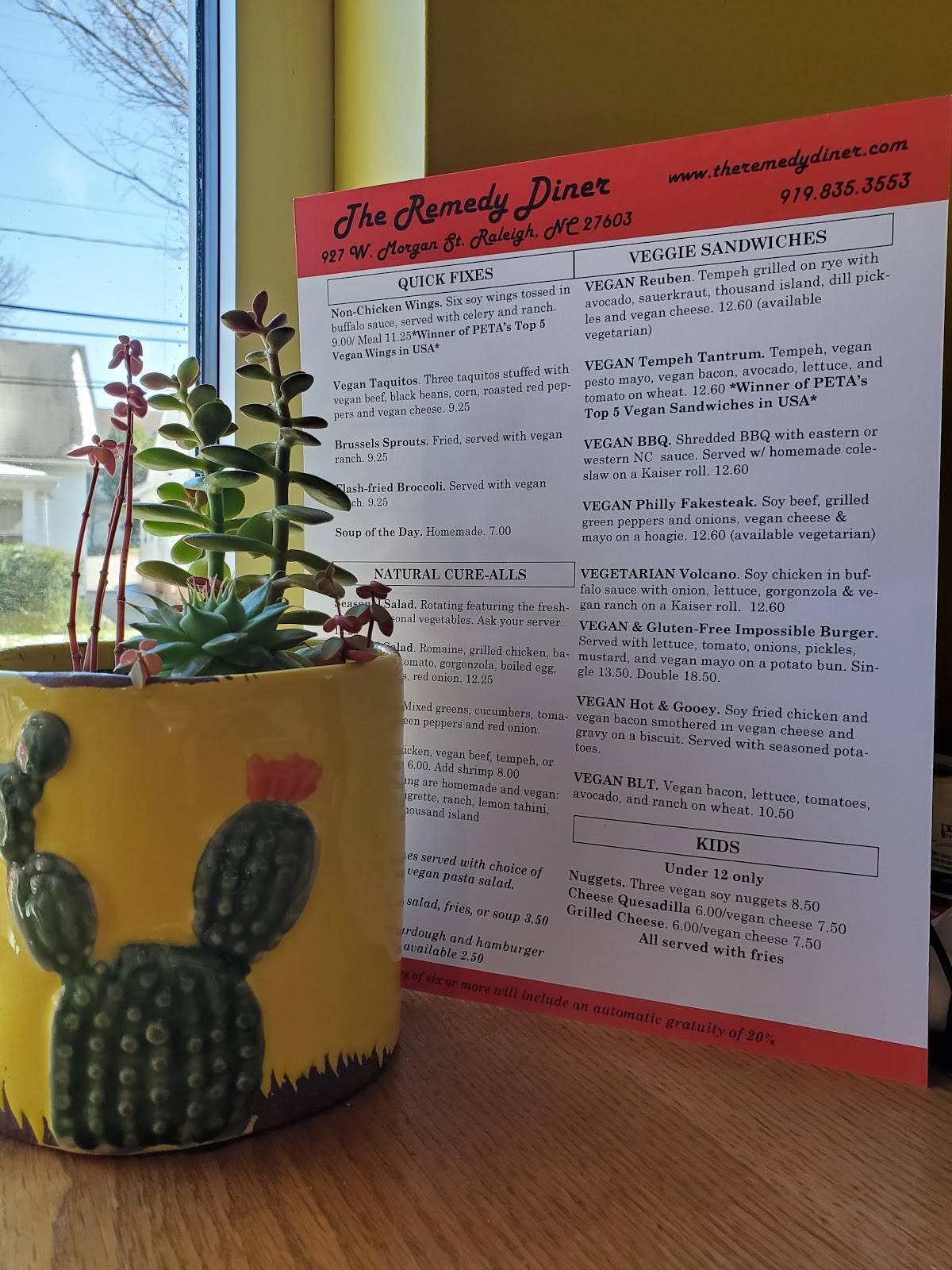 Menu at The Remedy Diner restaurant, Raleigh, 927 W Morgan St