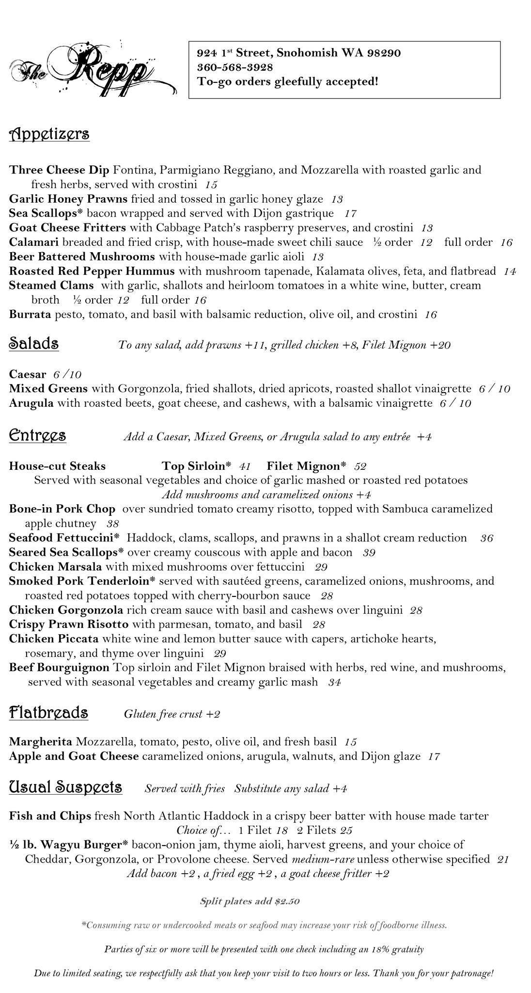 Menu at The Repp pub & bar, Snohomish