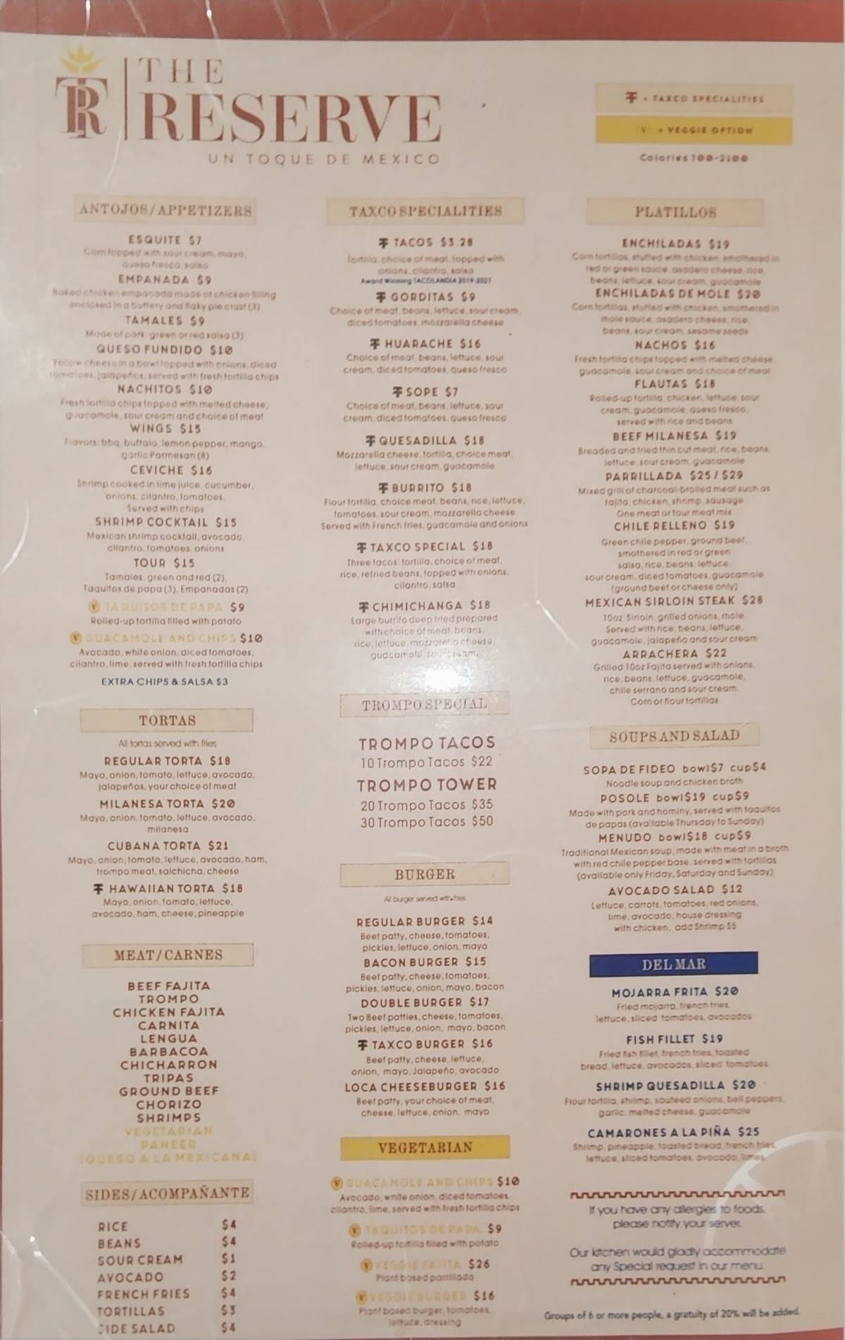 Menu at The Reserve - Las Colinas pub & bar, Irving