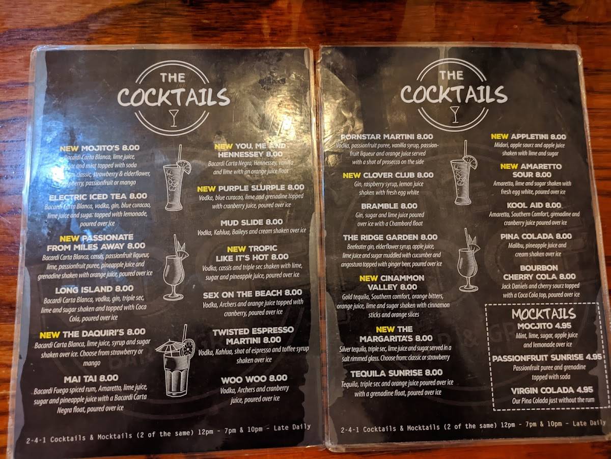 Menu at The Ridge (Shaw Ridge) restaurant, Swindon