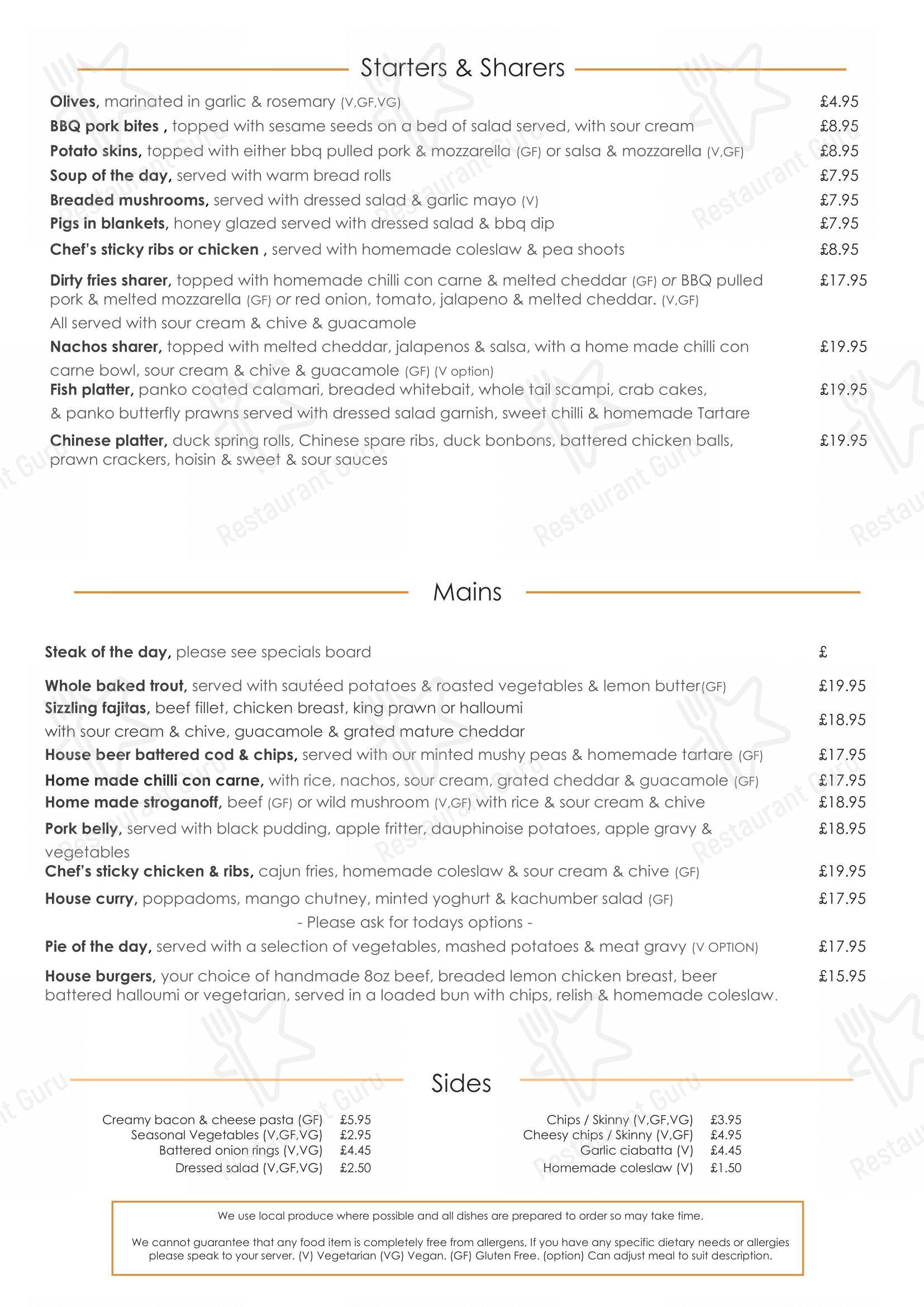 Menu at The Rising Sun pub & bar, Waltham Chase