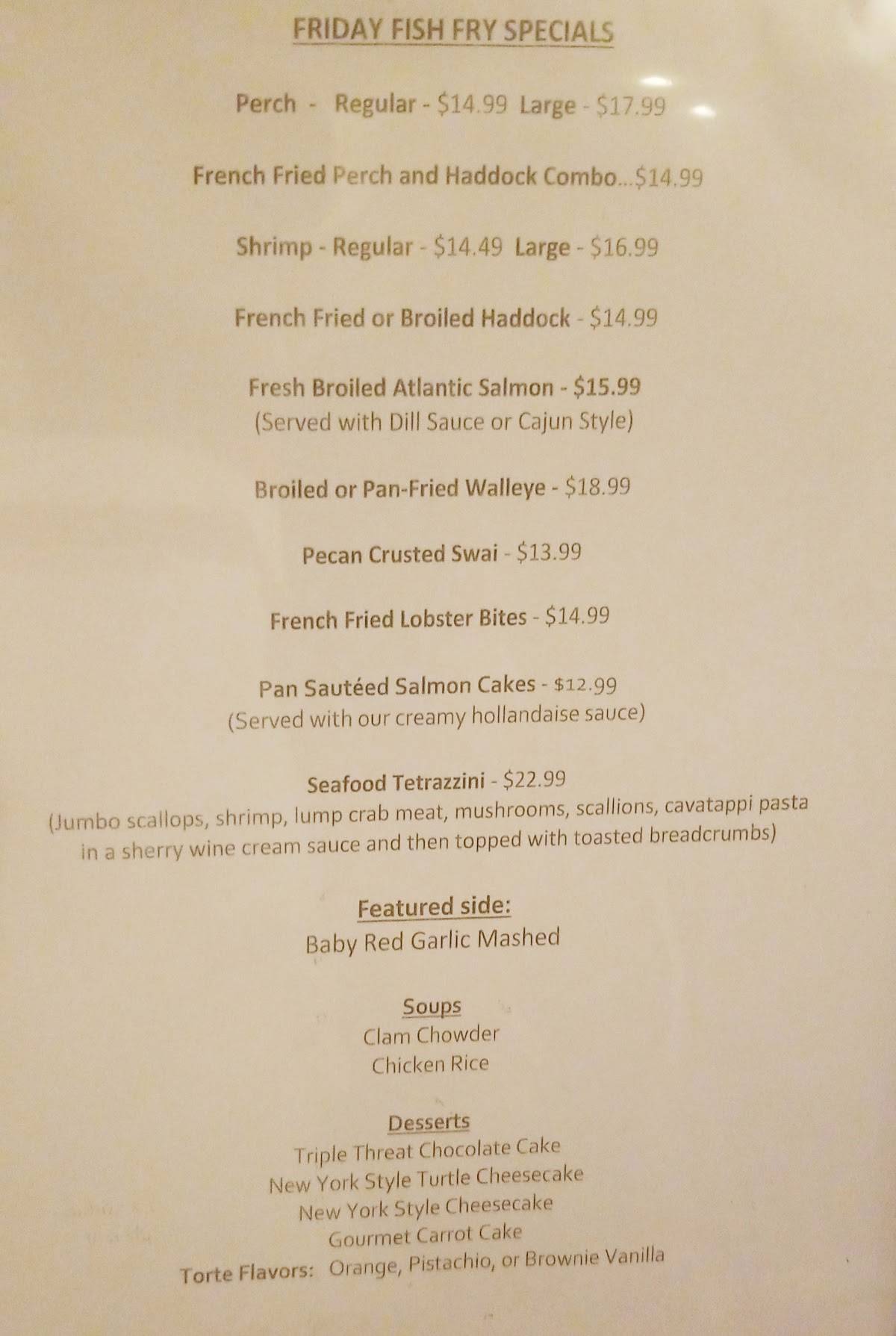 Menu at The Roxy Supper Club, Oshkosh