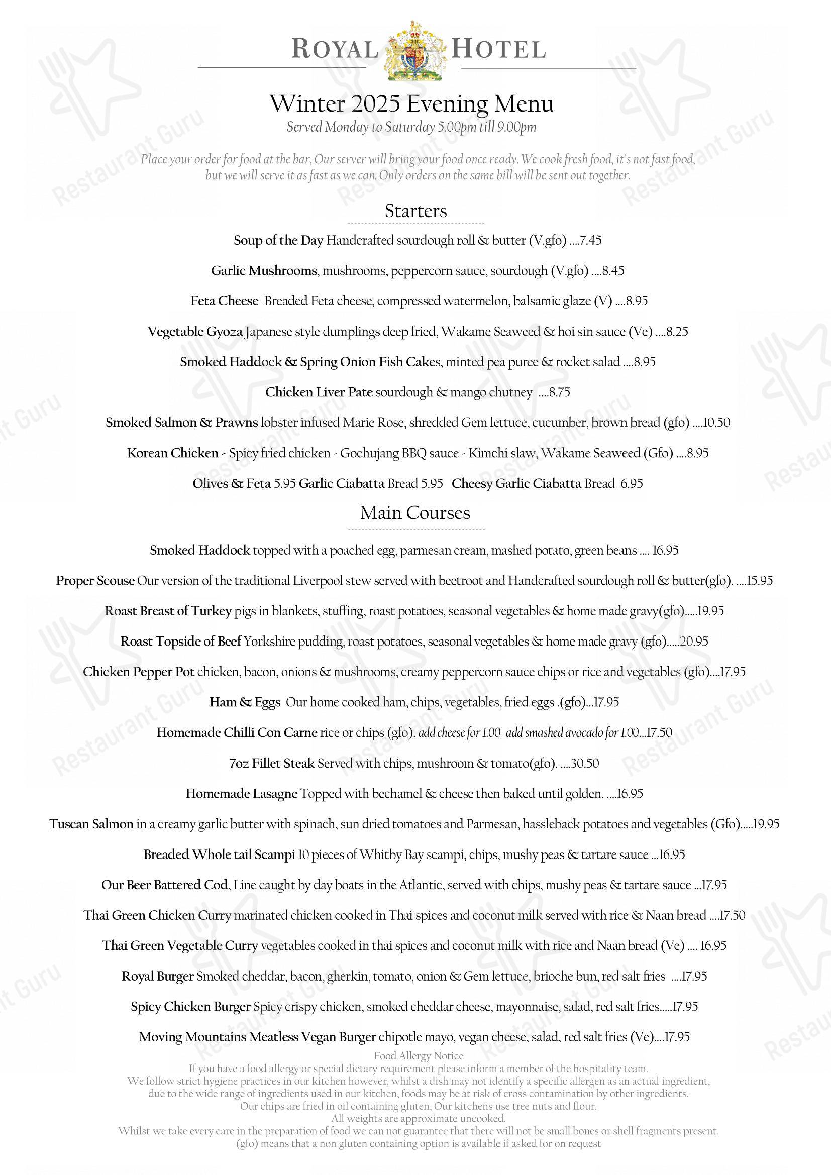 Menu at Duke's Lounge Bar, Waterloo