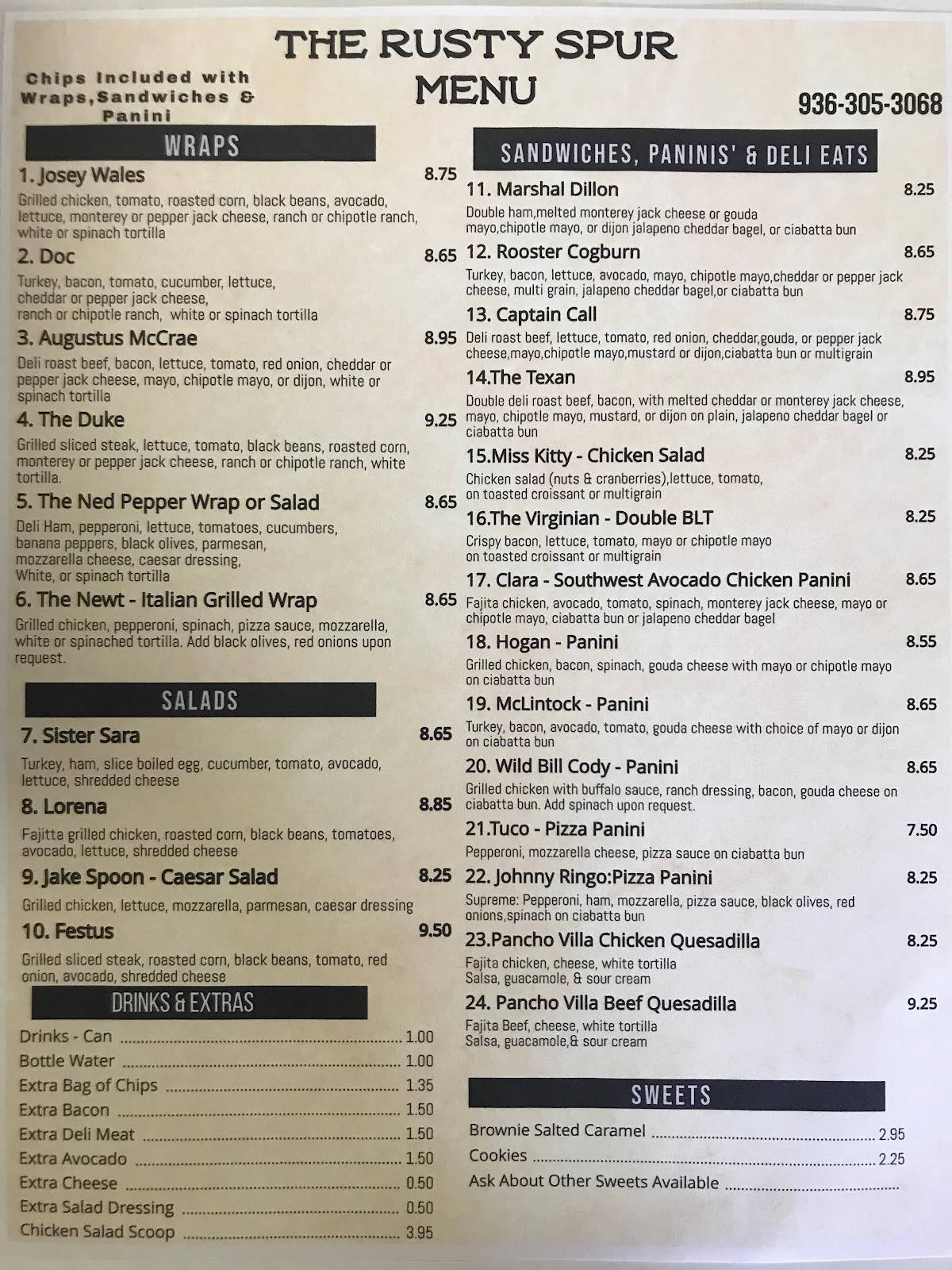 Menu at The Rusty Spur Winery & Bistro, Nacogdoches