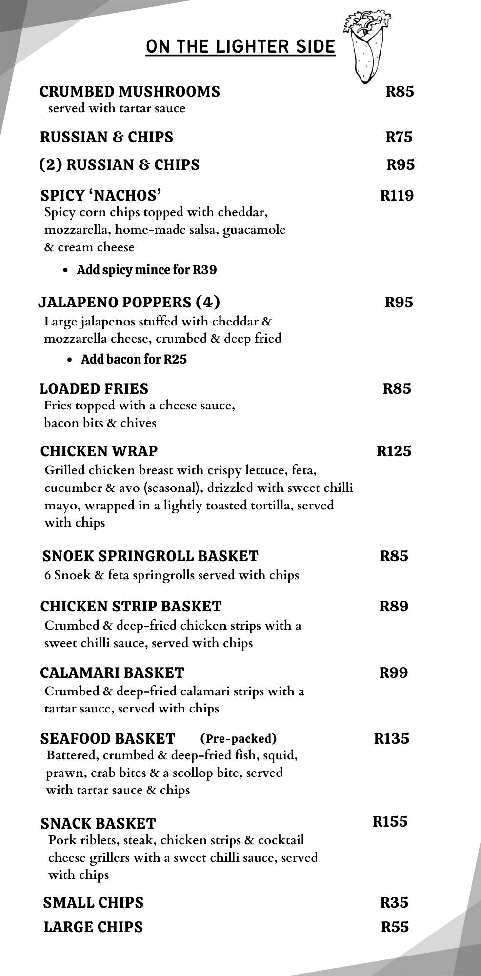 Menu at The Sandstone Restaurant, Saldanha