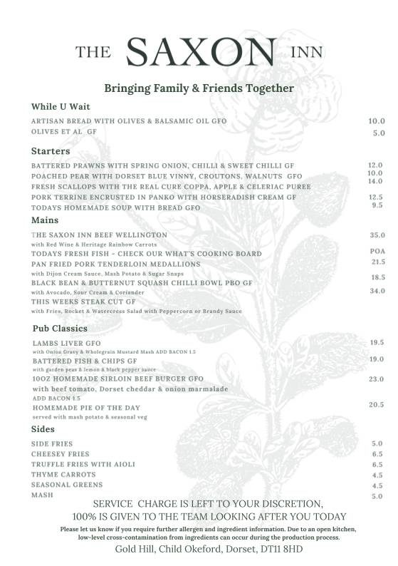 Menu at The Saxon Inn pub & bar, Child Okeford