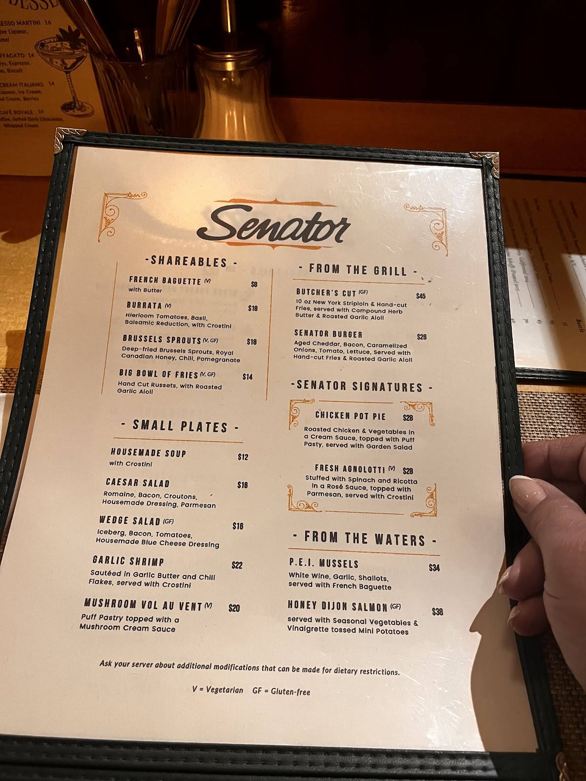 Menu at The Senator pub & bar, Toronto, 249 Victoria St