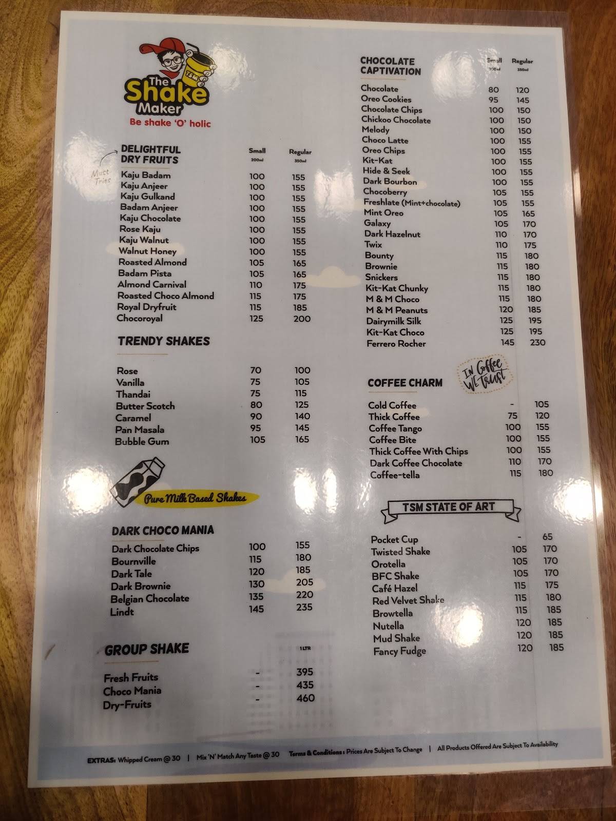 Menu at The Shake Maker, Anand