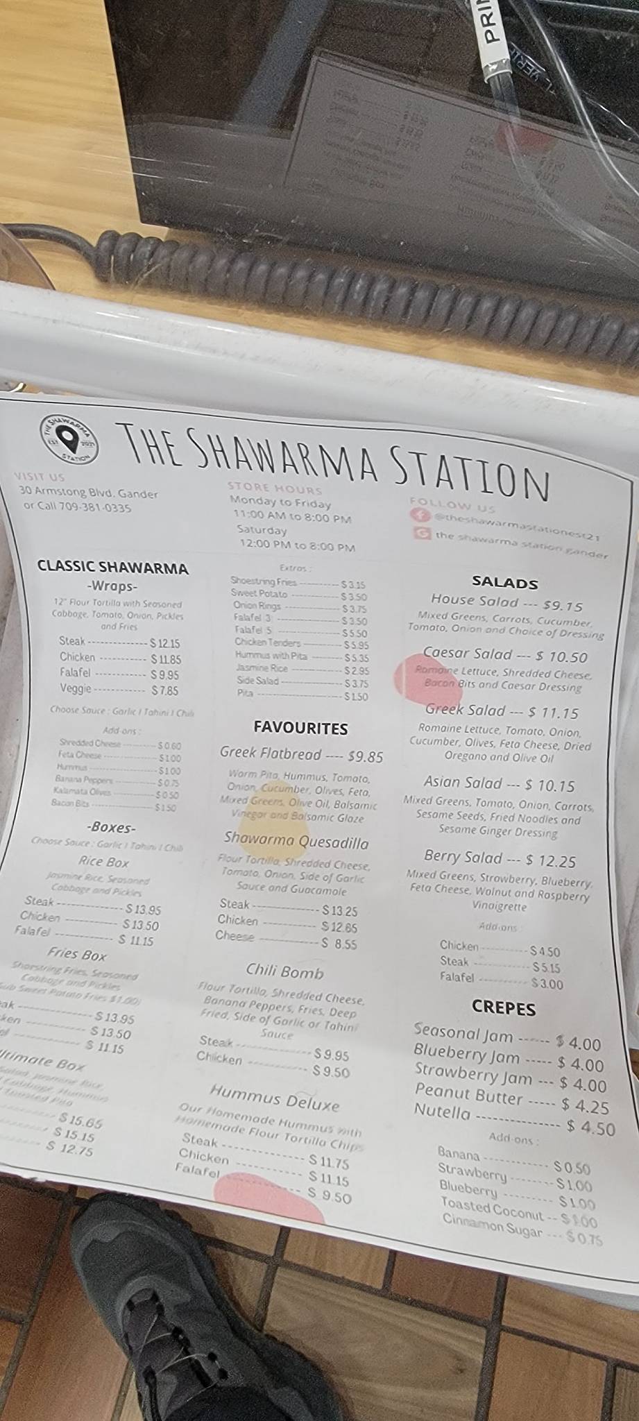 Menu at The Shawarma Station restaurant, Gander