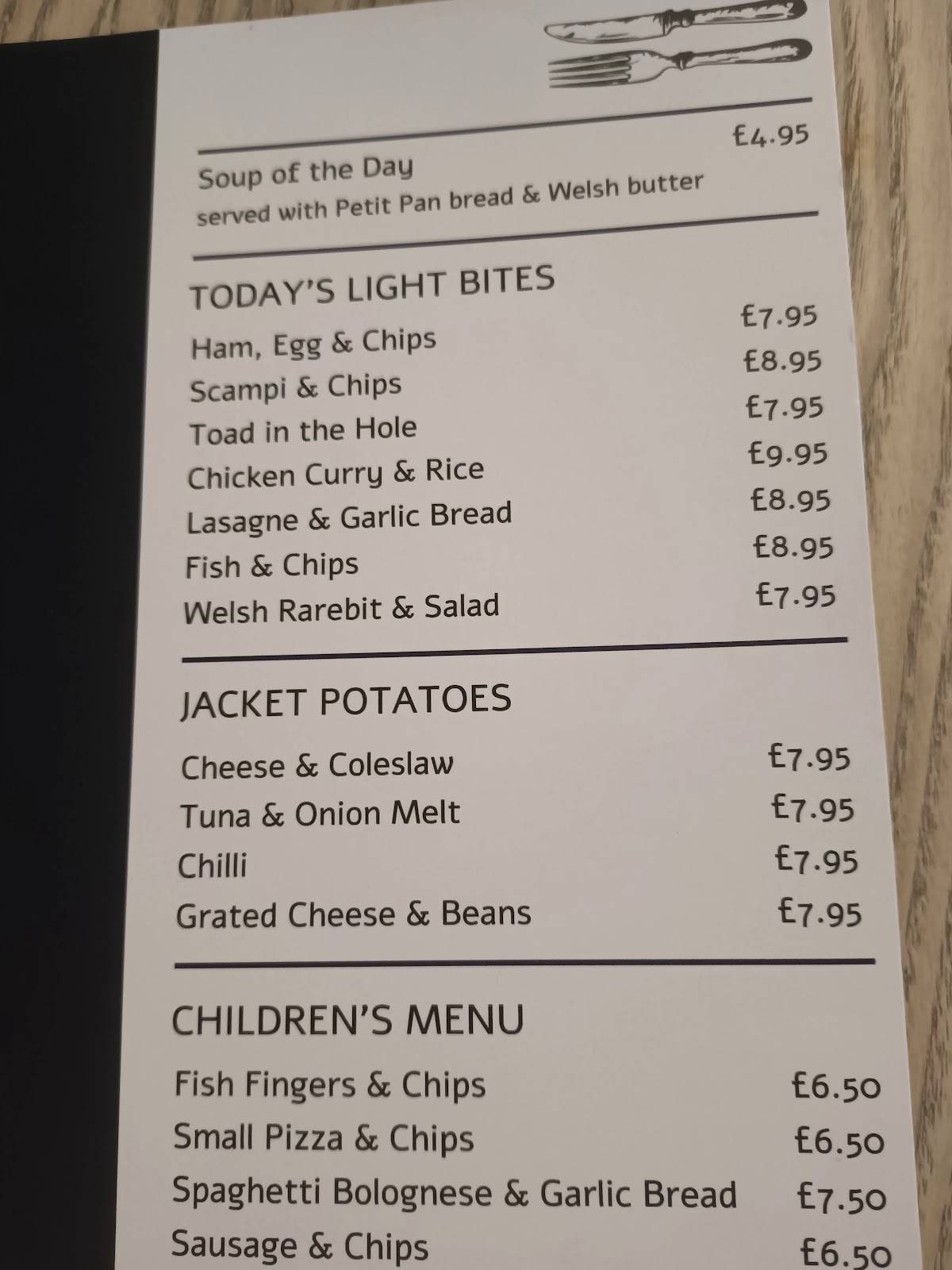 Menu at The Ship Inn/ Y Llong pub & bar, Porthmadog