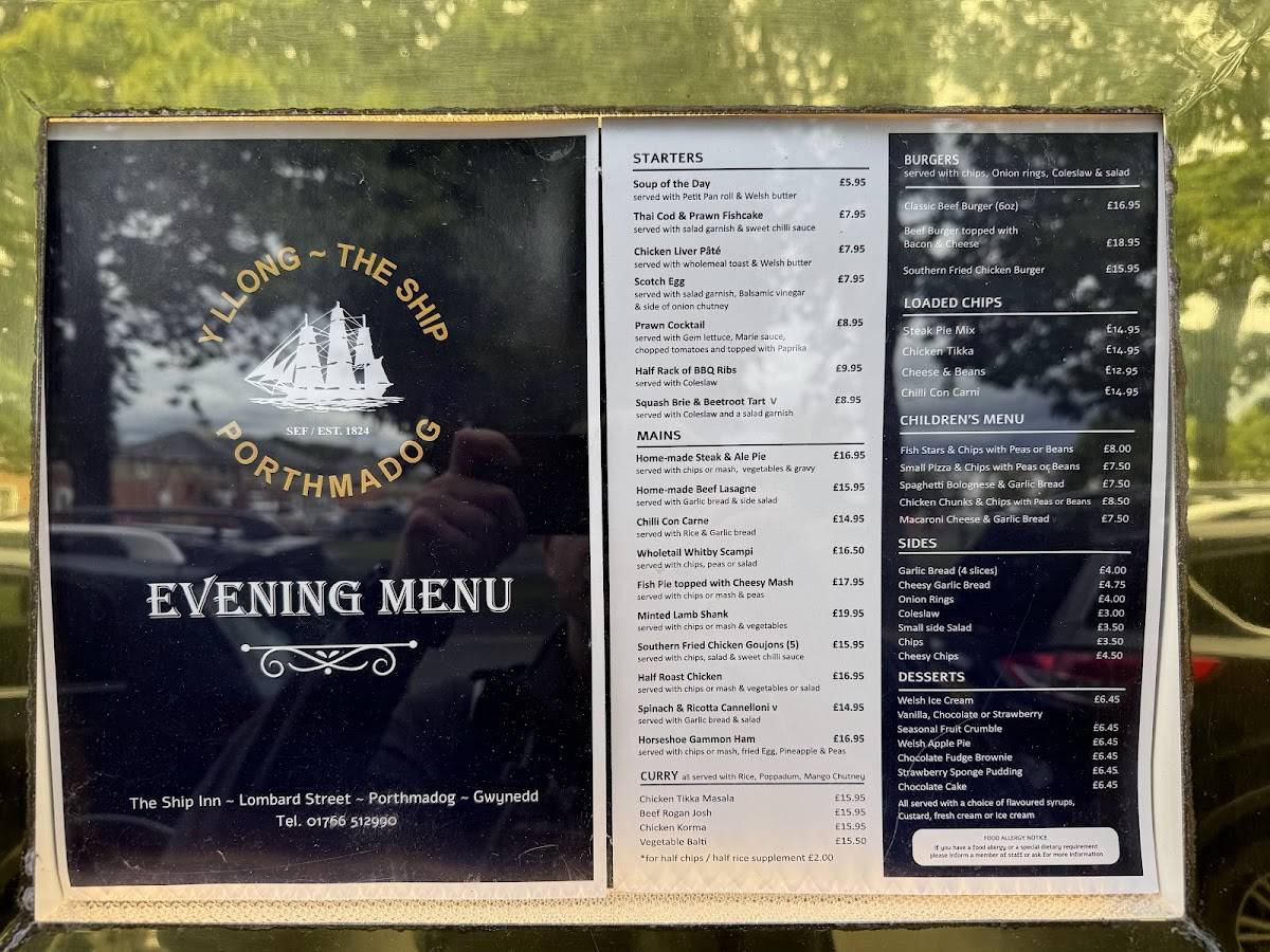Menu at The Ship Inn/ Y Llong pub & bar, Porthmadog