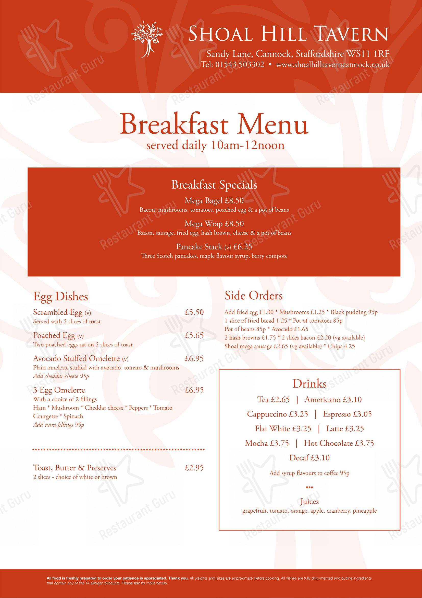 Menu at The Shoal Hill Tavern pub & bar, Cannock