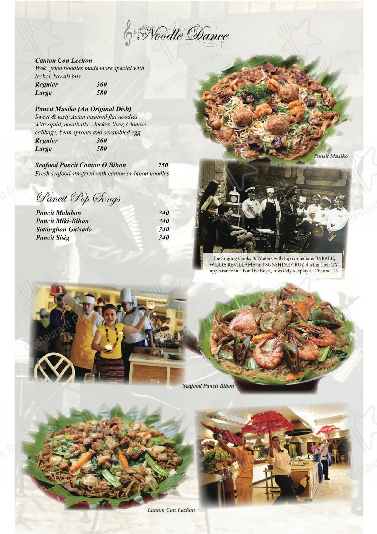 Menu at The Singing Cooks & Waiters Atbp. restaurant, Pasay
