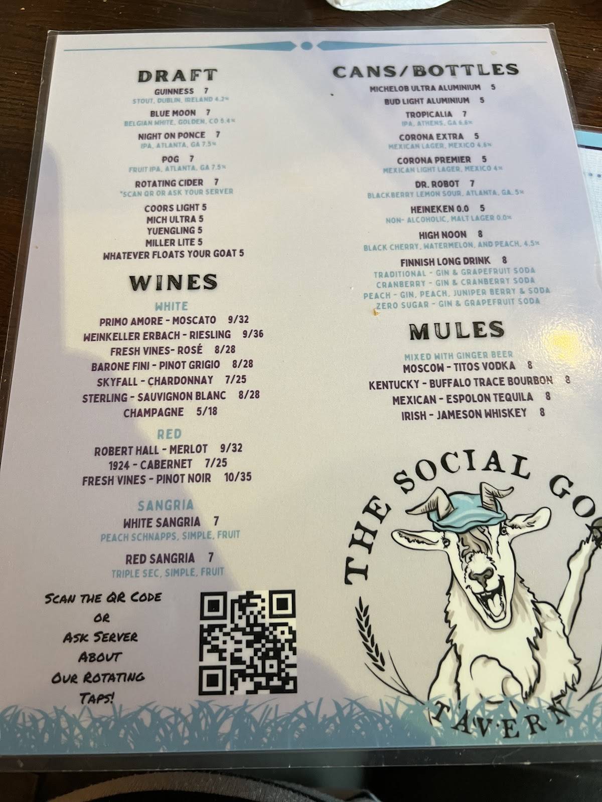 Menu at The Social Goat Tavern pub & bar, Covington