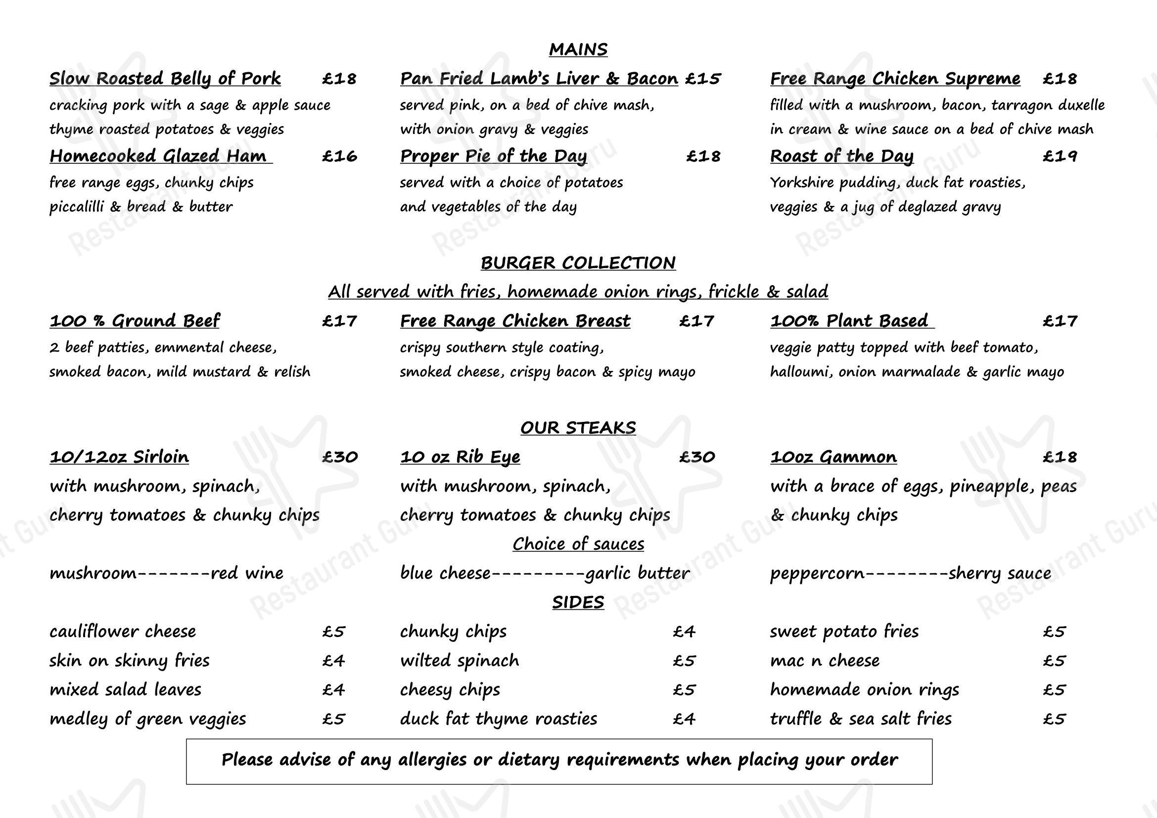Menu at The Squirrel Inn pub & bar, Battle