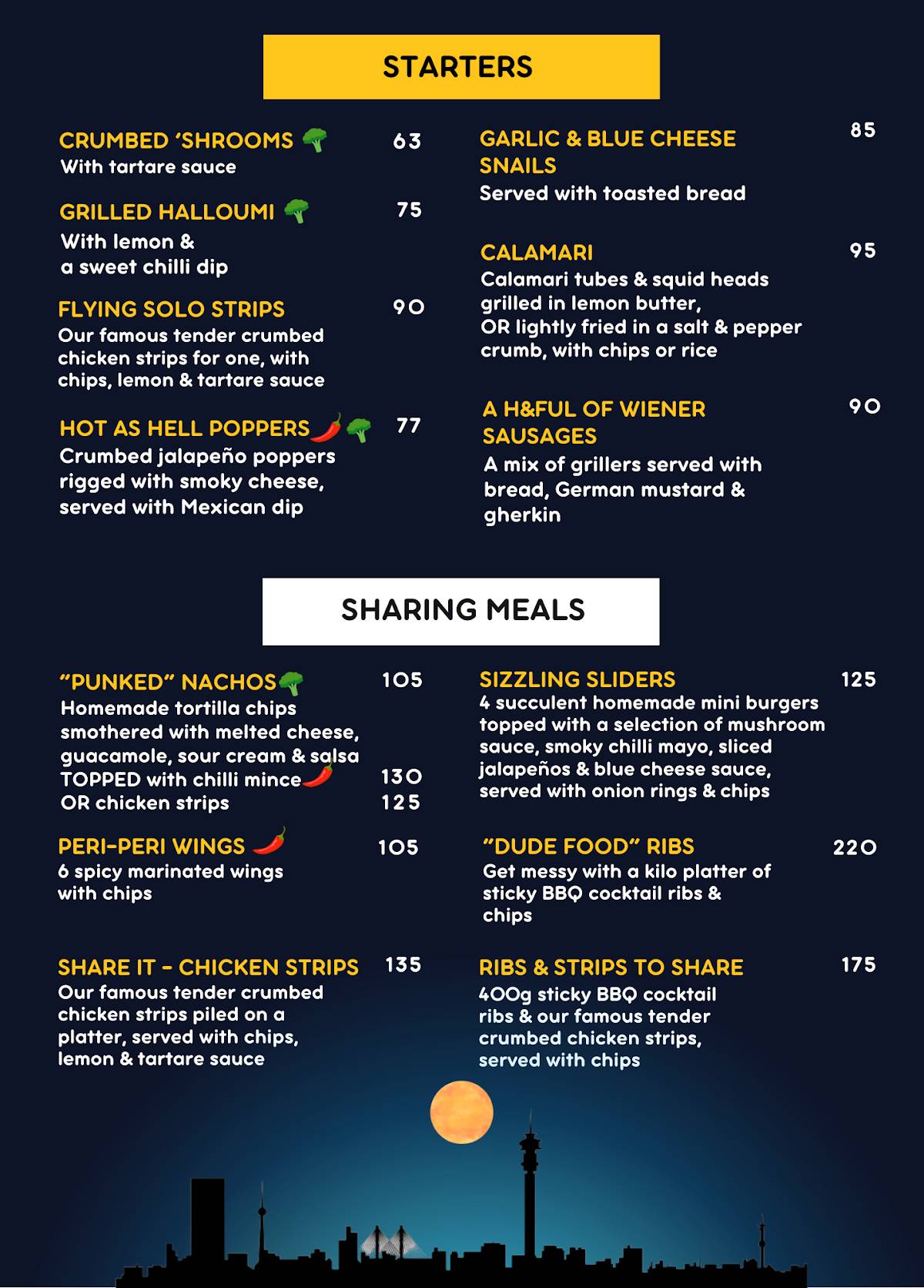 Menu at The Sundowner Bar and Eatery, Randburg