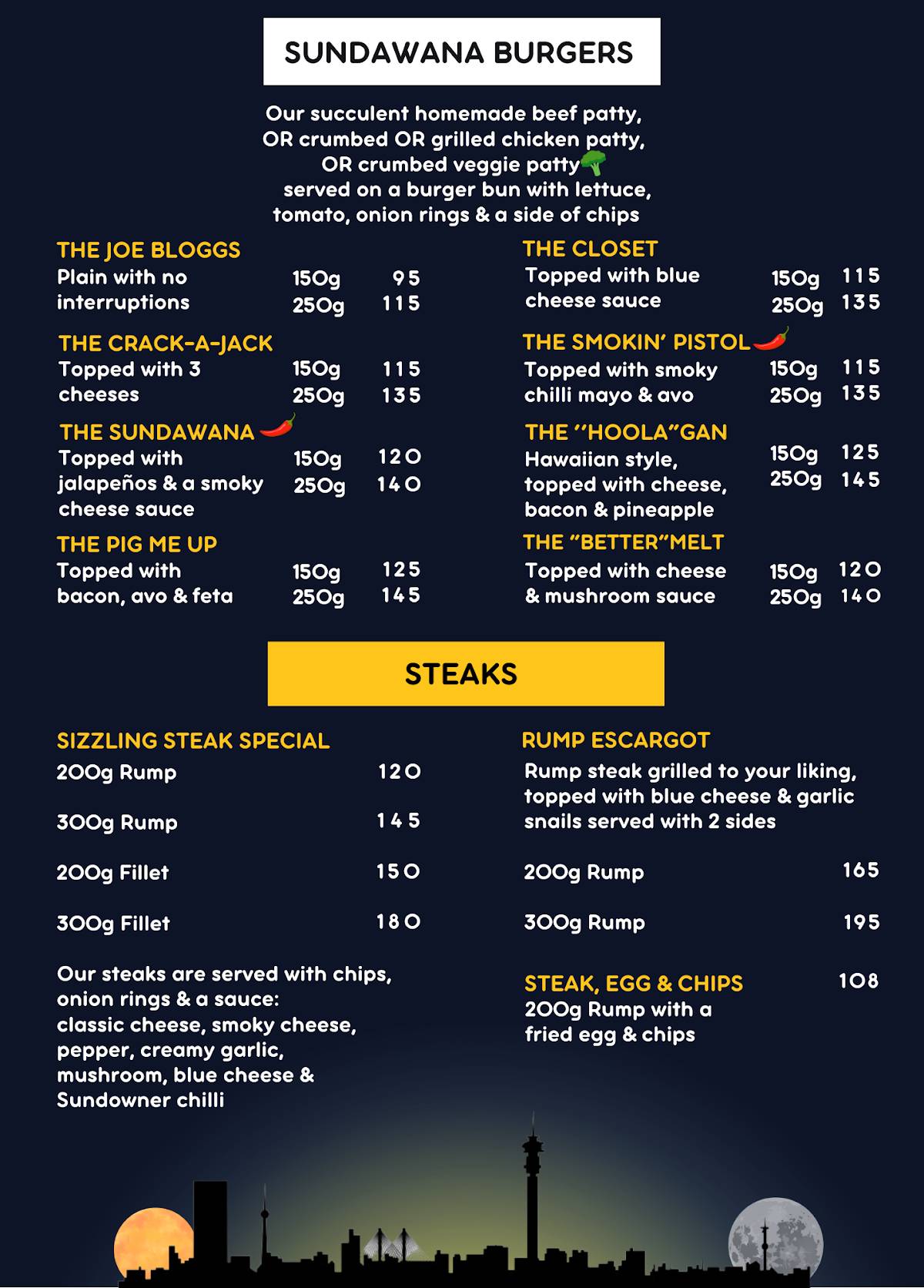 Menu at The Sundowner Bar and Eatery, Randburg