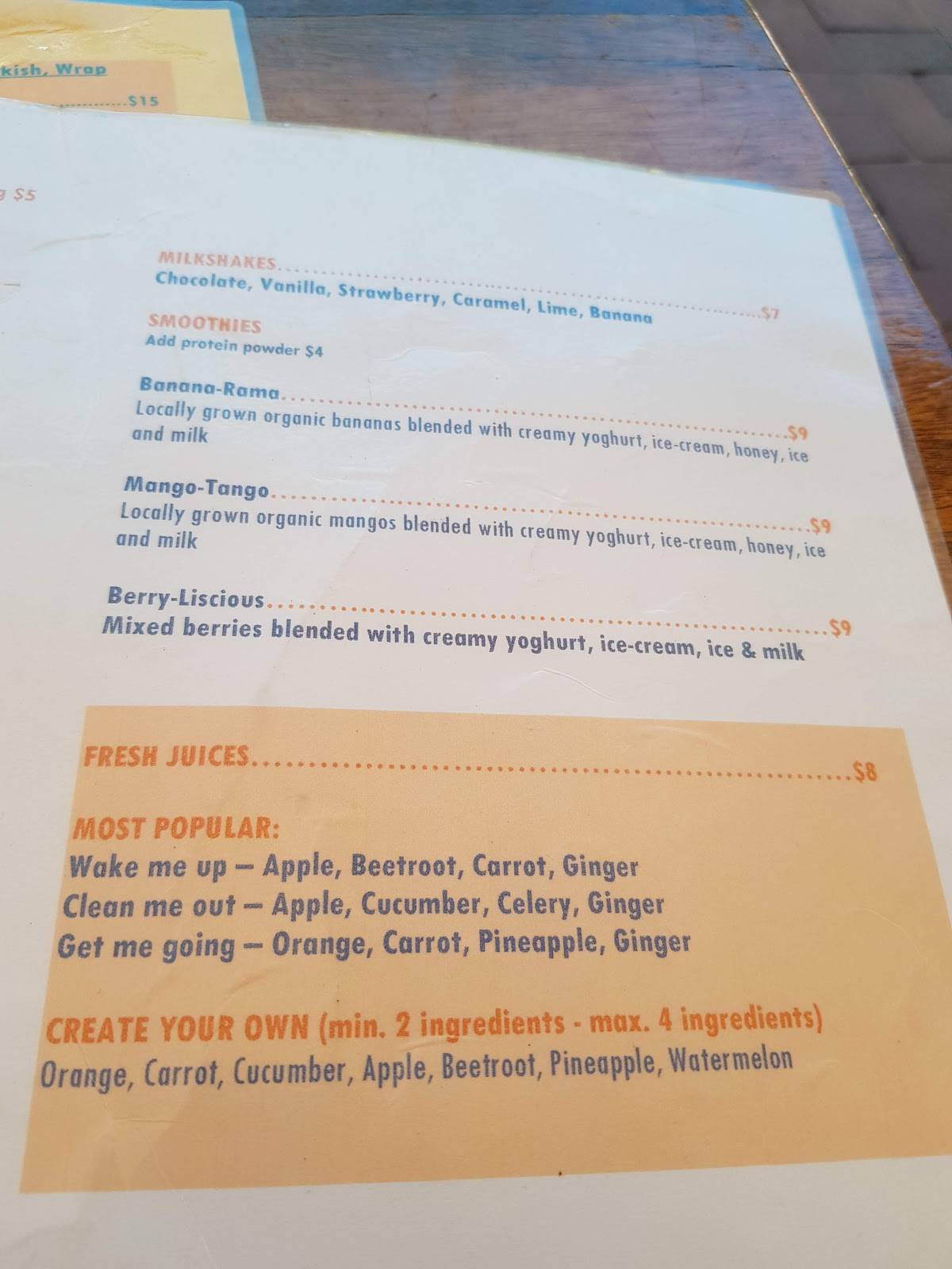 Menu at The Surfy pub & bar, Port Douglas, Mowbray St