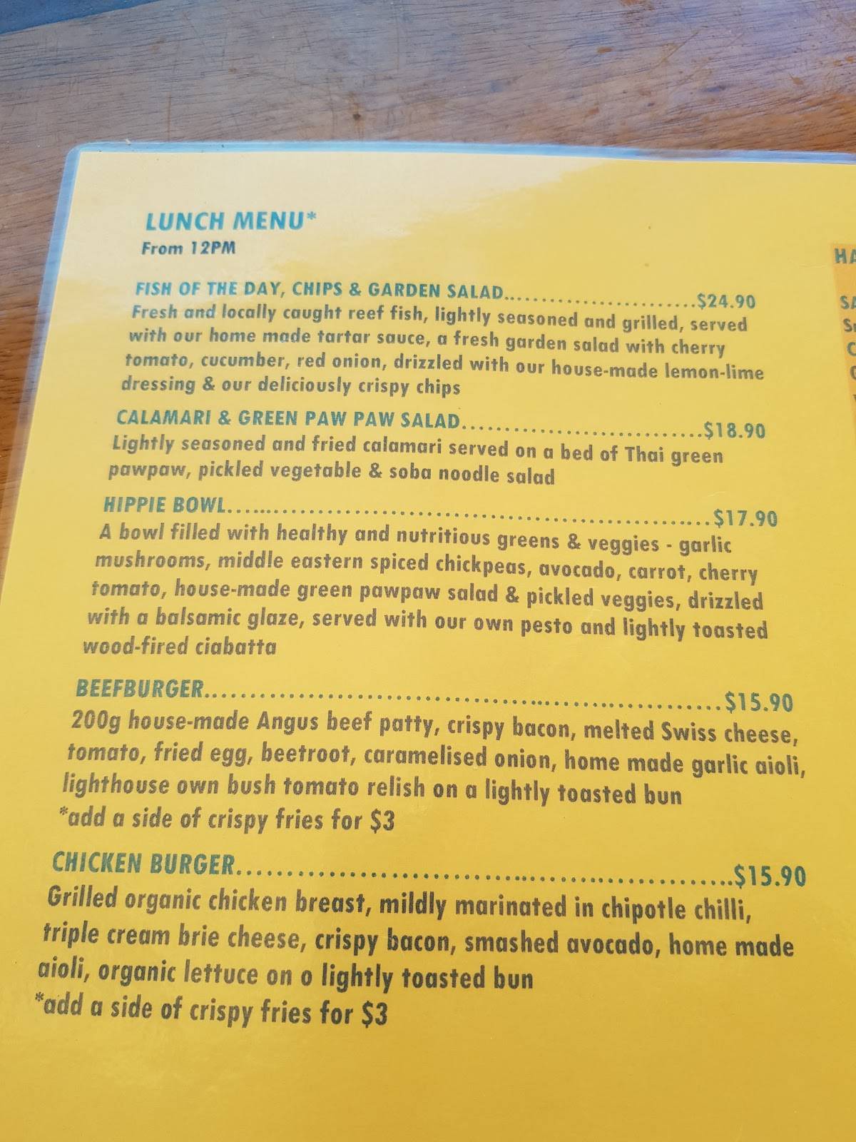 Menu at The Surfy pub & bar, Port Douglas, Mowbray St