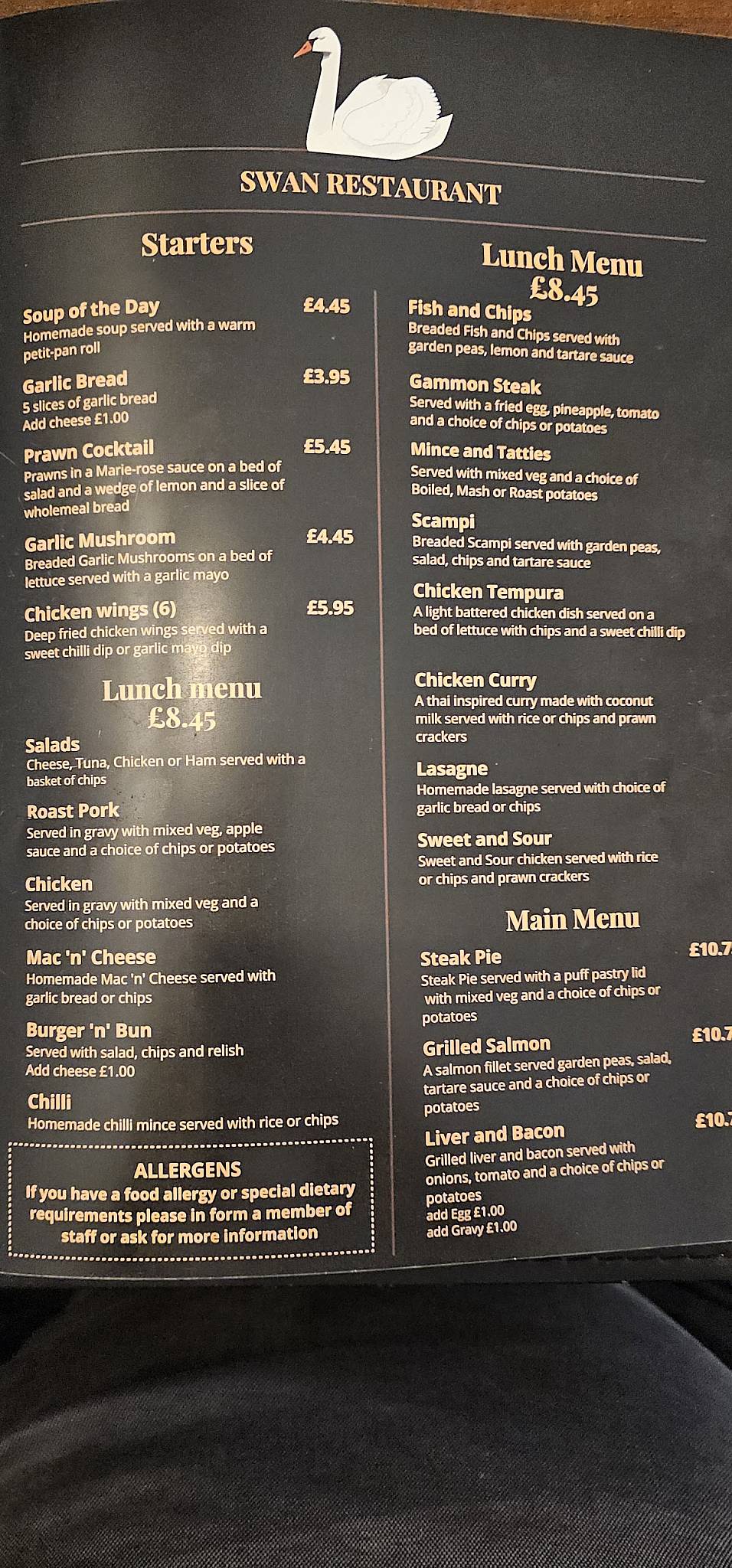 Menu at The Swan Restaurant - Troon, Troon