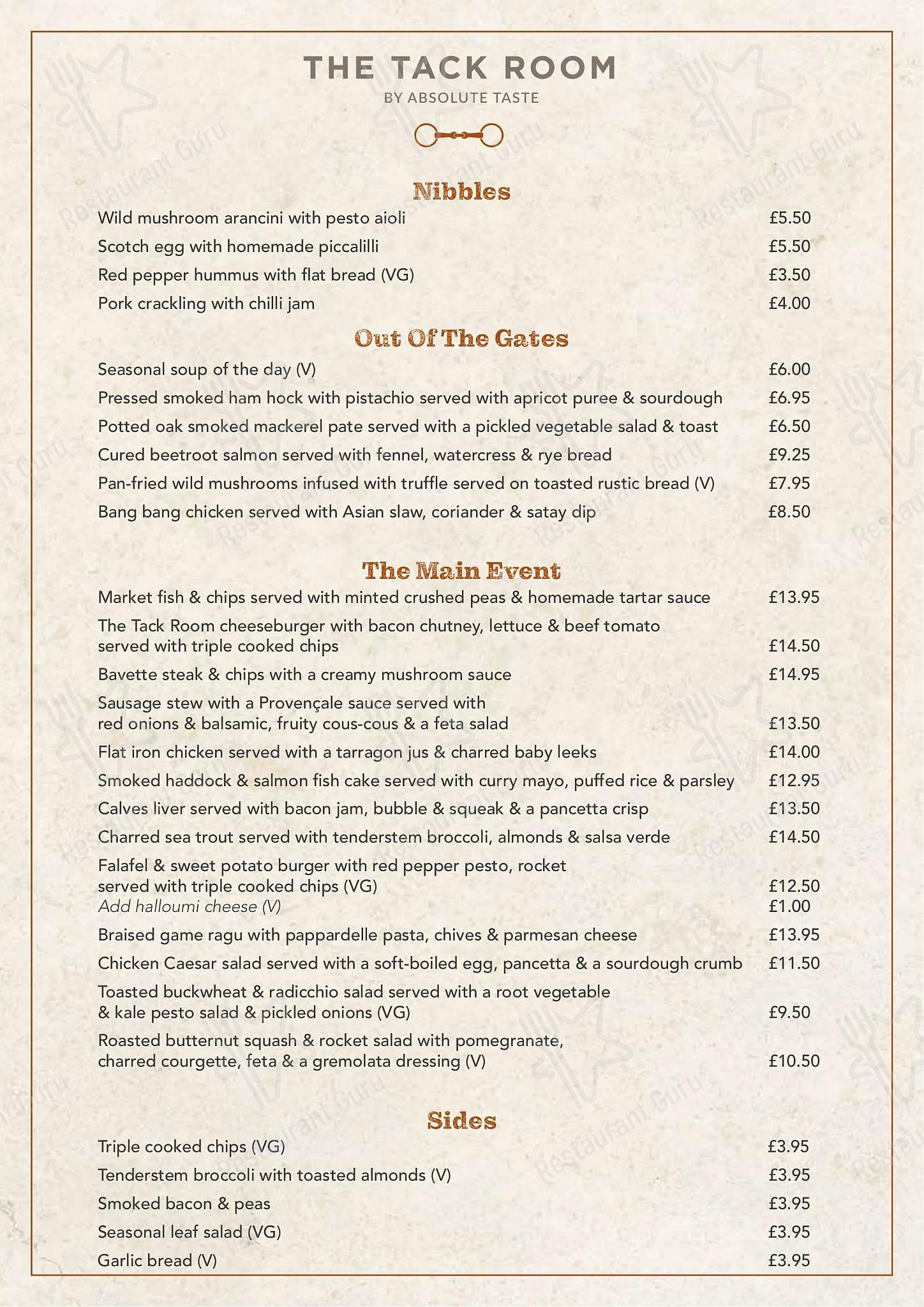Menu at The Tack Room pub & bar, Newmarket