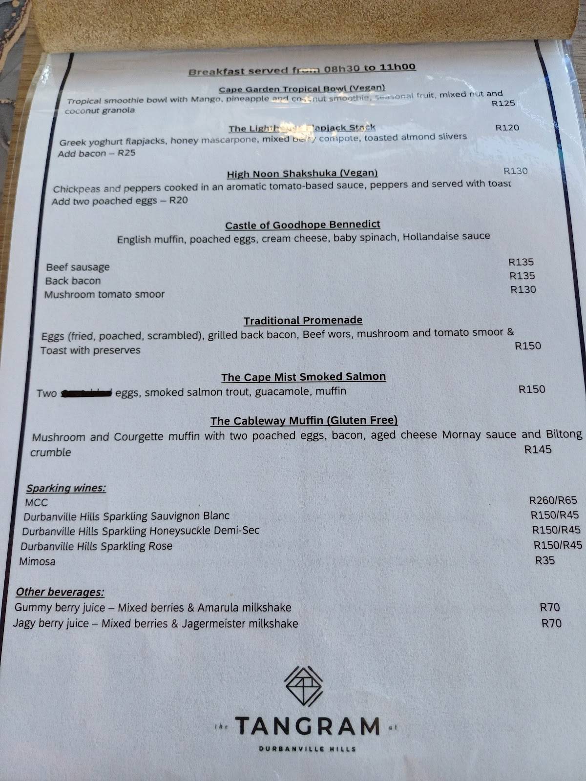 Menu at The Tangram Restaurant, Cape Town