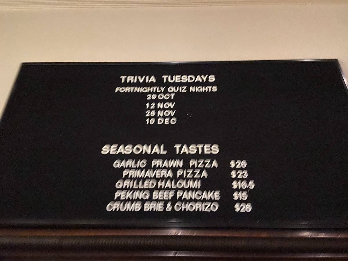 Menu at The Temperance Bar, Northam