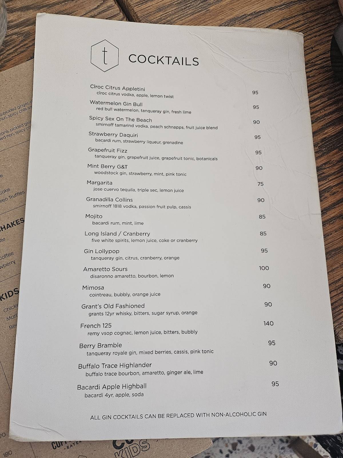 Menu at The Terrace @ D'Aria restaurant, Cape Town