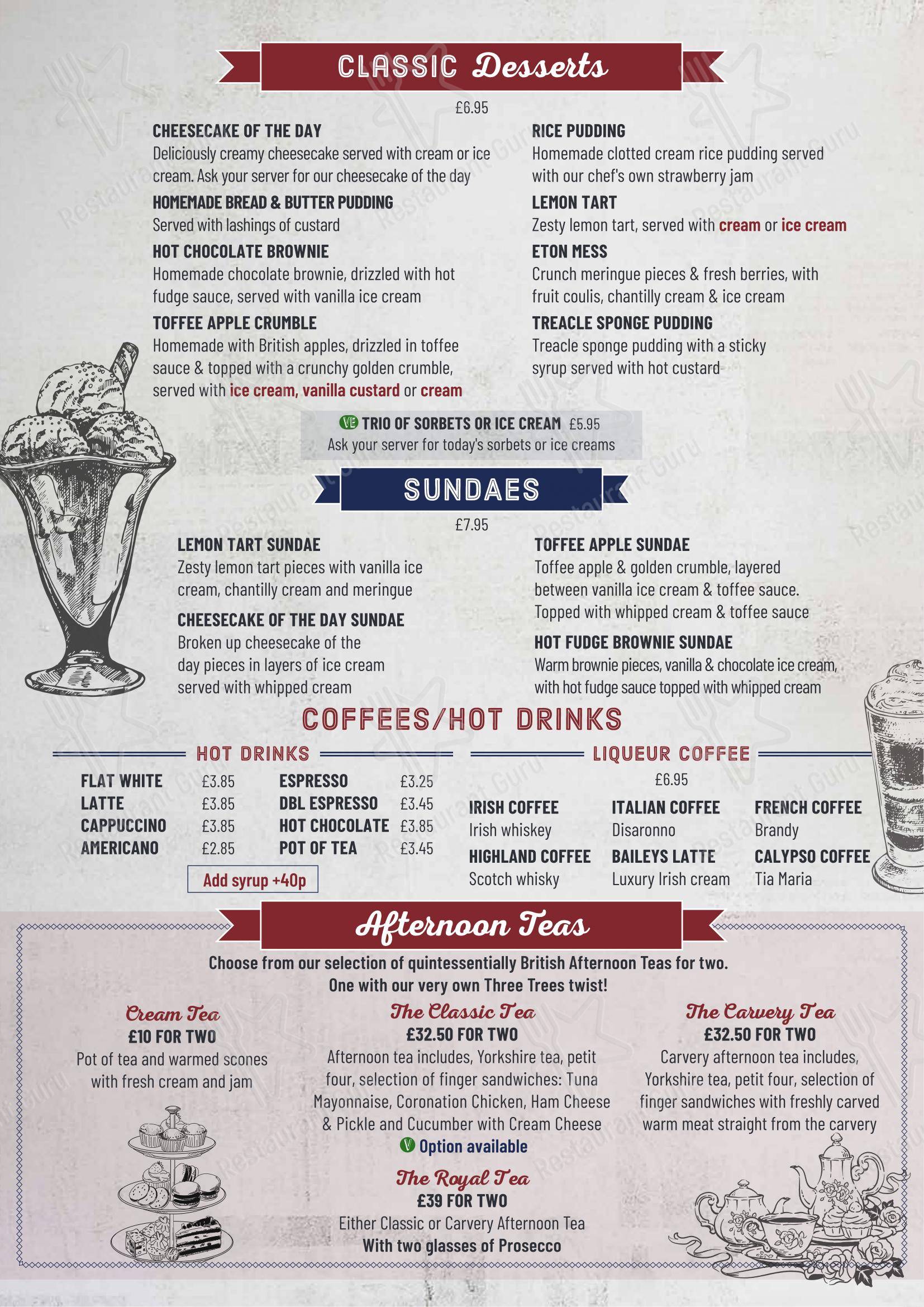 Menu at The Three Trees pub & bar, Emerson Valley