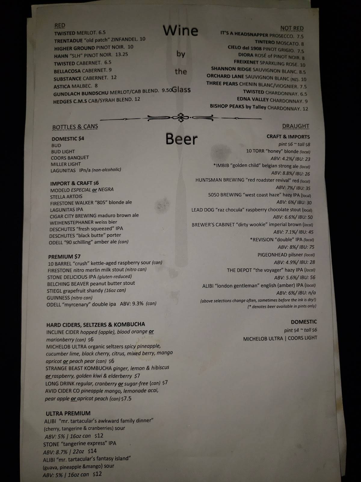 Menu at The Twisted Fork restaurant, Reno