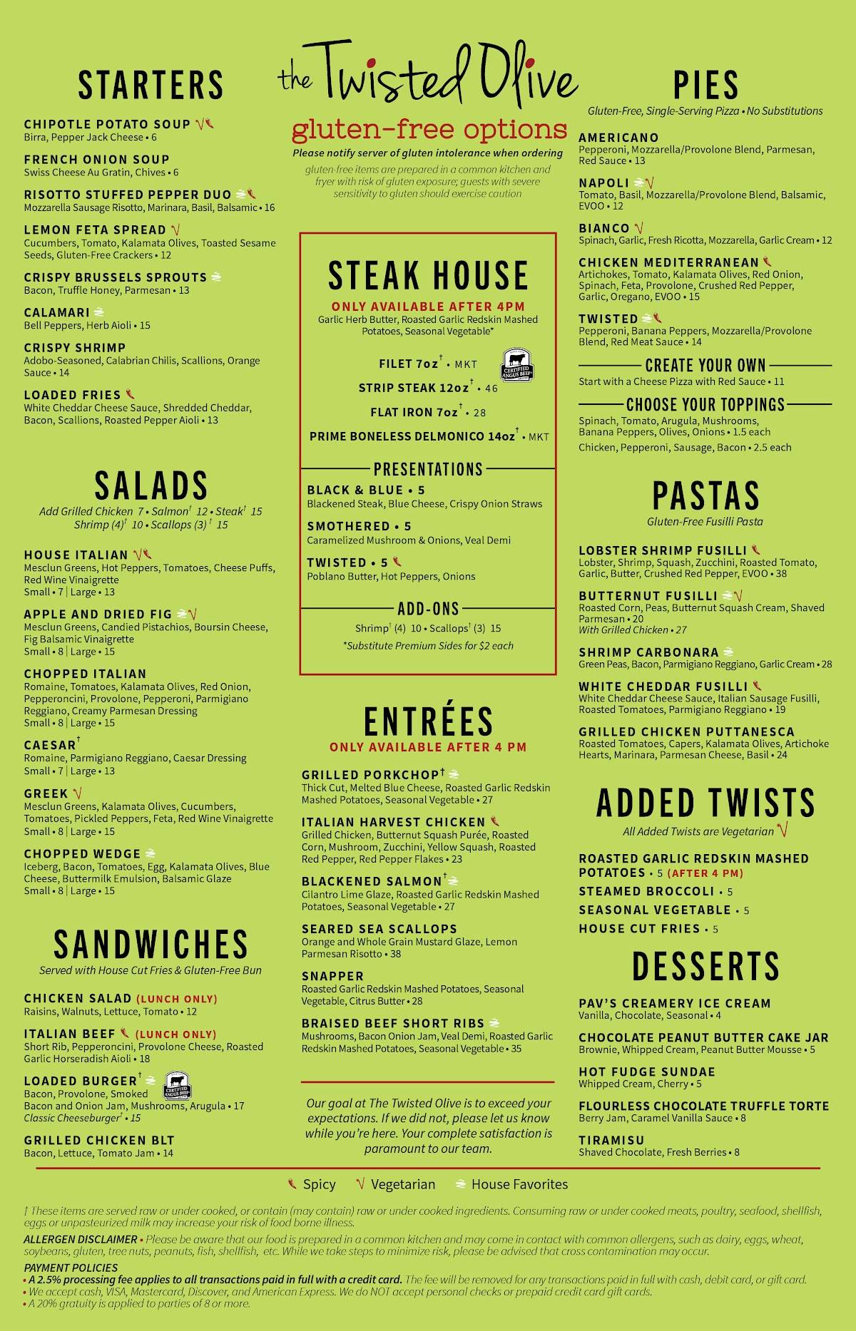 Menu at The Twisted Olive pub & bar, Green