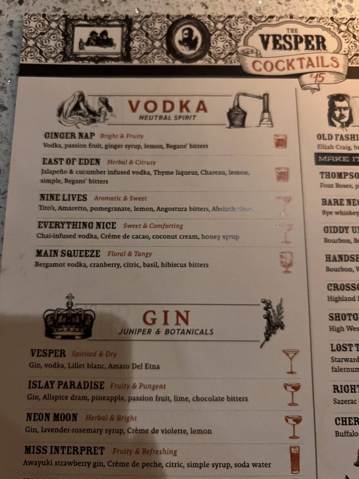 Menu at The Vesper pub & bar, Campbell