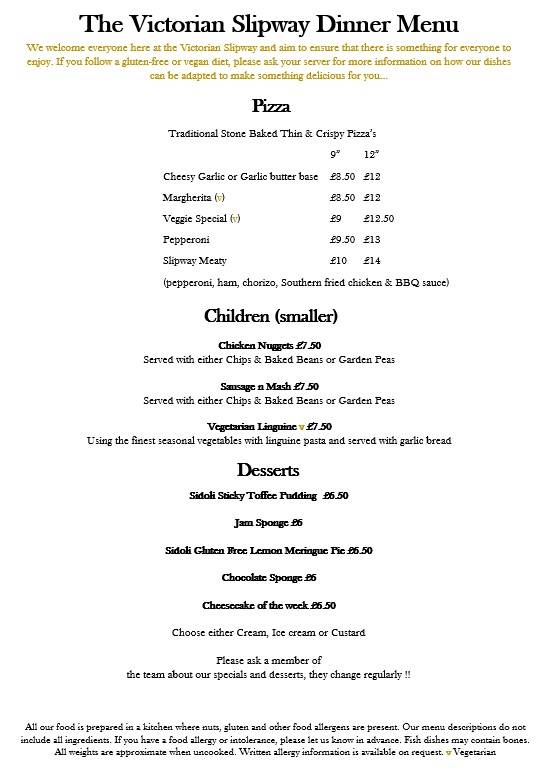 Menu at The Victorian Slipway pub & bar, Tywyn