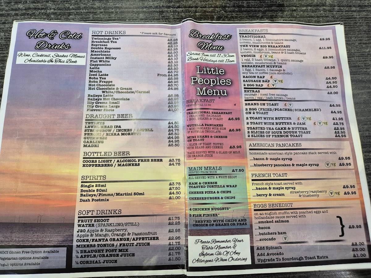 Menu at The View Cafe Bar, Skegness
